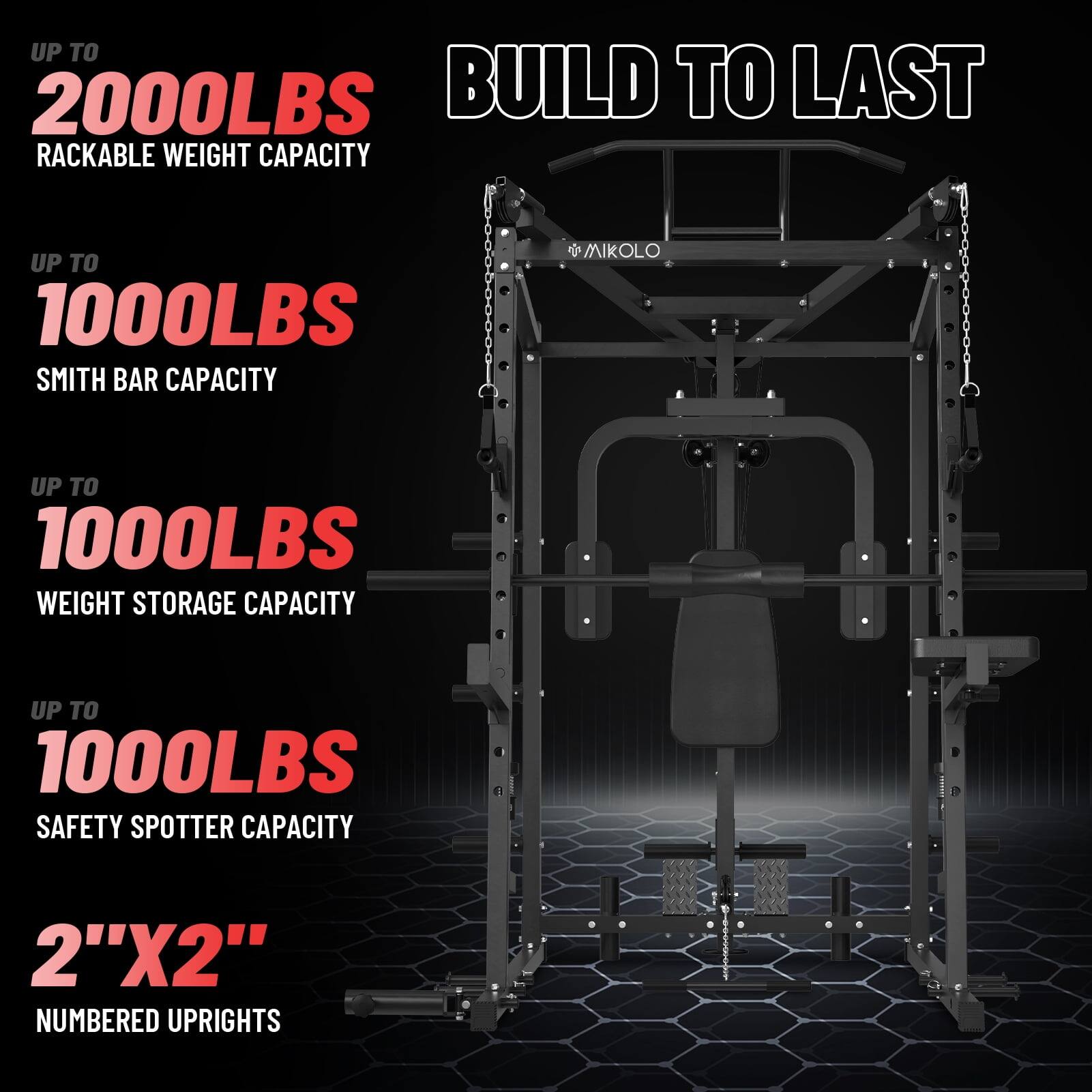 Mikolo Smith Machine, 2000LBS Power Cage Squat Rack, Chest Fly Machine with Two LAT Pull Down ...
