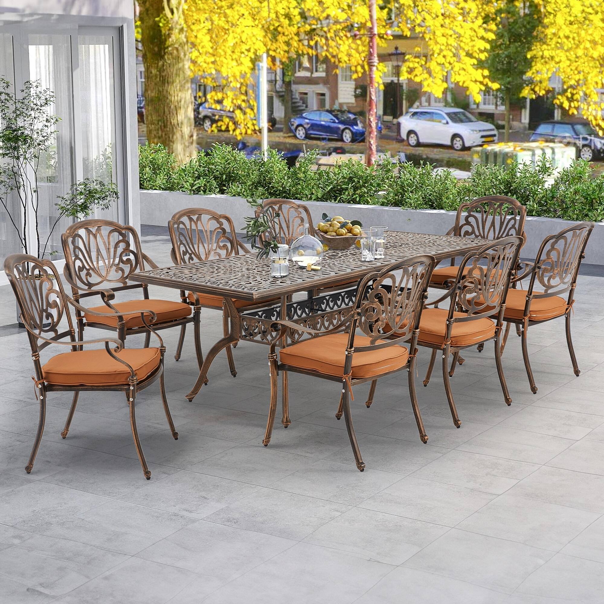 U HOMY 9 Piece Outdoor Dining Set with Table and 8 Chairs, All Weather ...