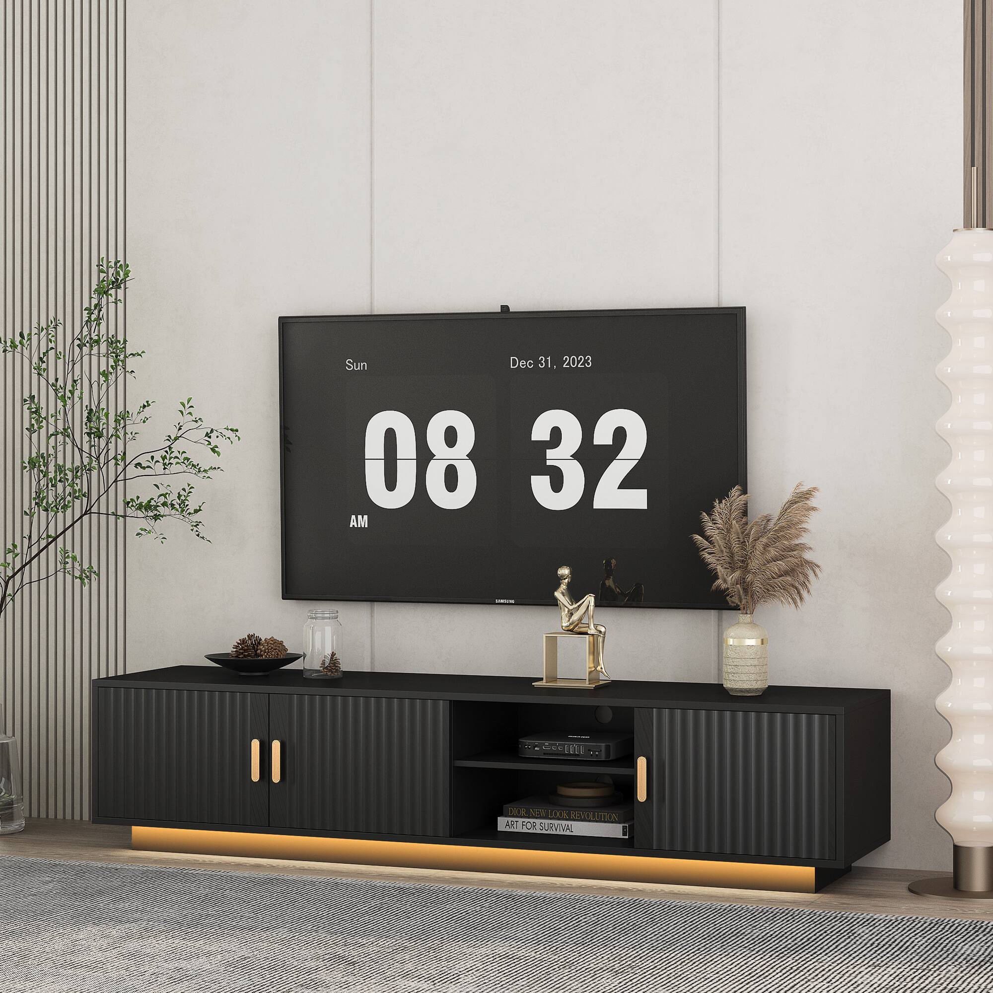 APRILSOUL Mid Century Modern TV Stand LED 65 Inch TV Wooden Media ...