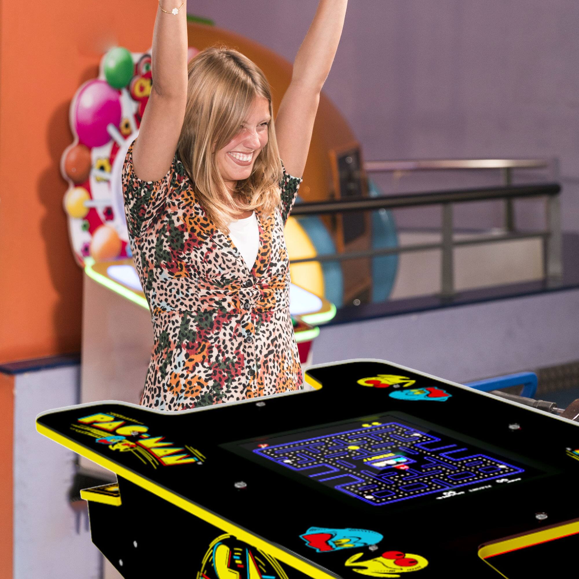 PAC MAN Head to Head Arcade Table, 12 Games in 1, Black Series Edition ...