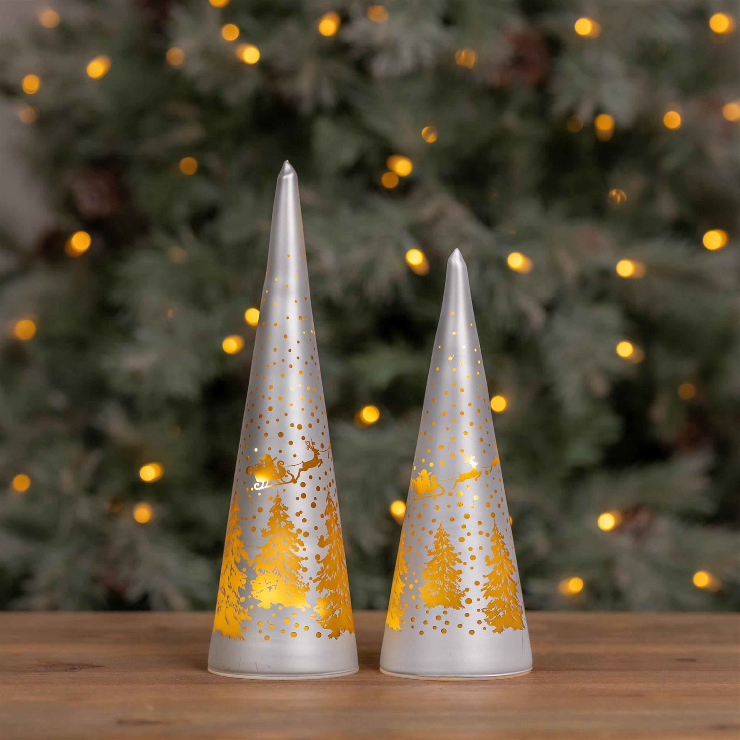 BreeBe LED Frosted Glass Tree Decor (Set of 2) Gold, Silver 87493DS ...