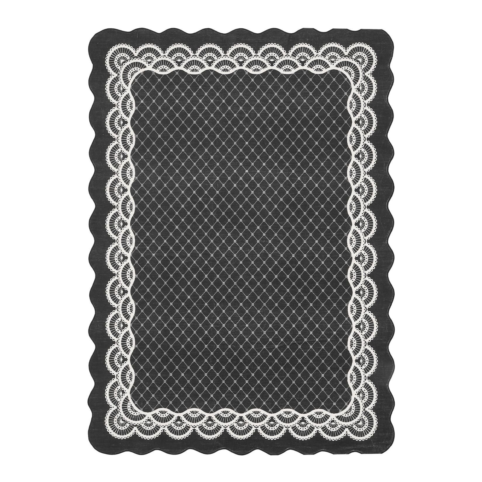 Acekool Modern Scalloped Border Area Rug Low Pile Non Slip Non Shedding ...