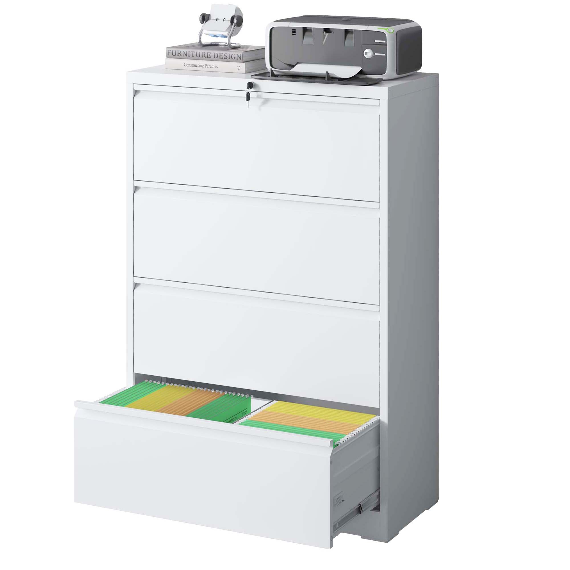 Boyel Living 4 Drawer Metal Lateral File Cabinet with Lock, Office ...