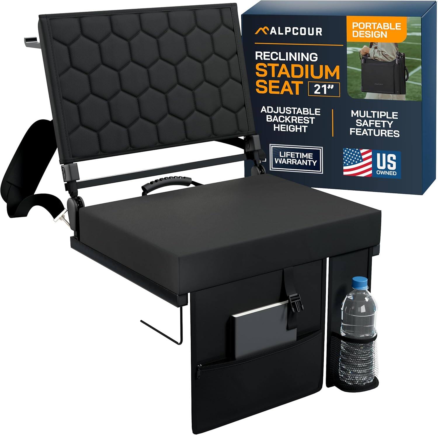 Alpcour Folding Reclining Stadium Seat with Back Support for Bleachers ...