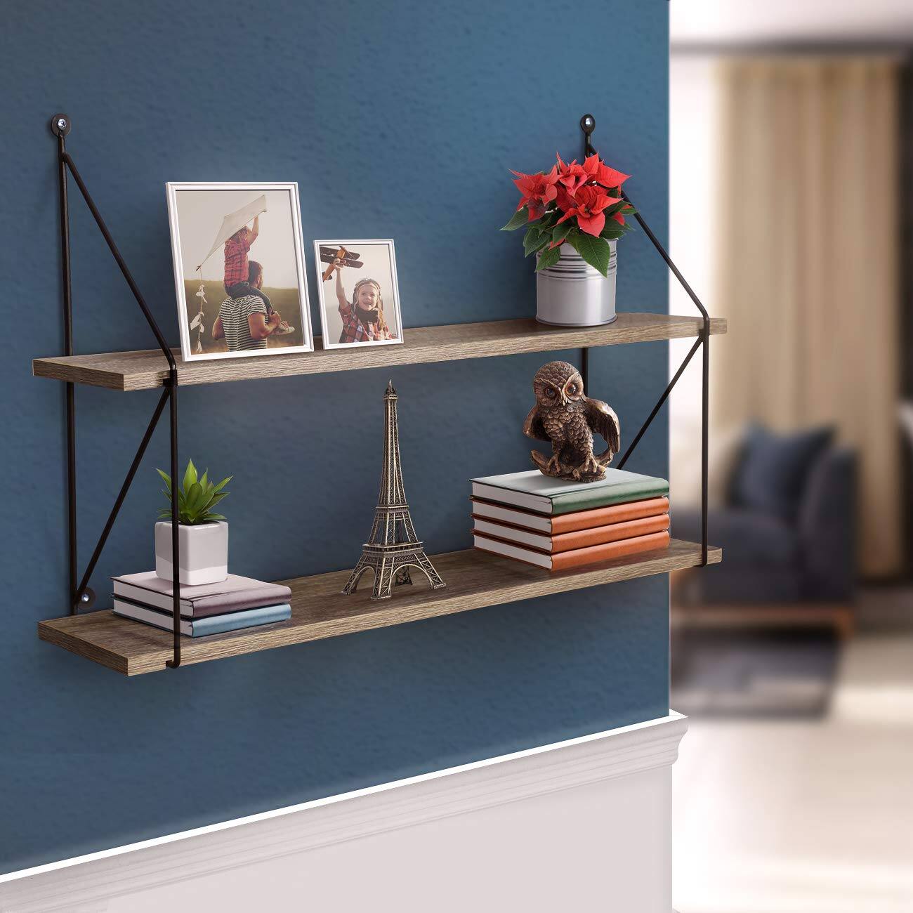 Sorbus 2 Tier Floating Shelf with Metal Brackets for Bathroom Decor ...