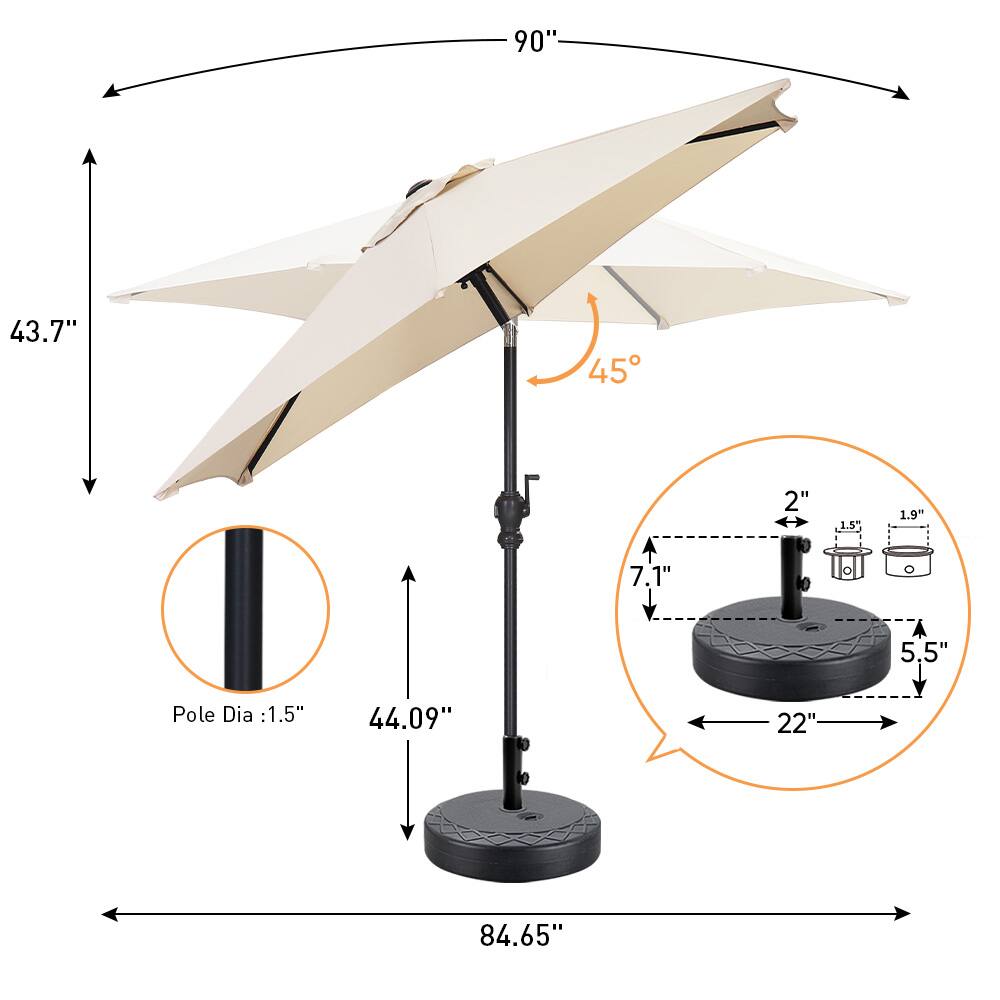 Ainfox 7.5ft Patio Umbrella With Argyle umbrella base Khaki BBS027KK020 ...