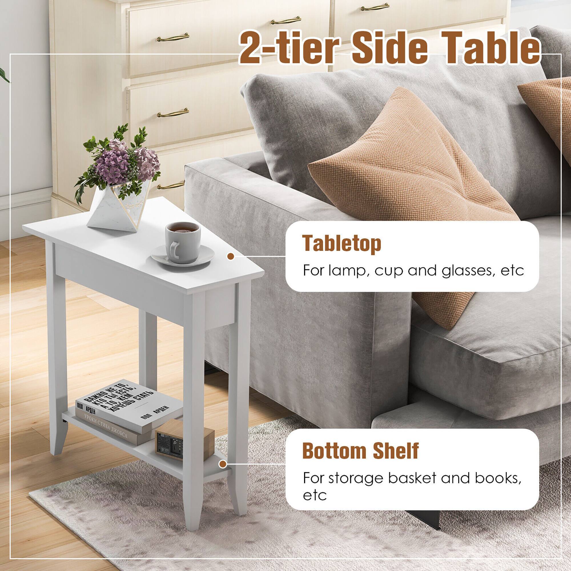 Gymax 2 PCS 2 Tier End Table Irregular Narrow Sofa Side Nightstand w ...