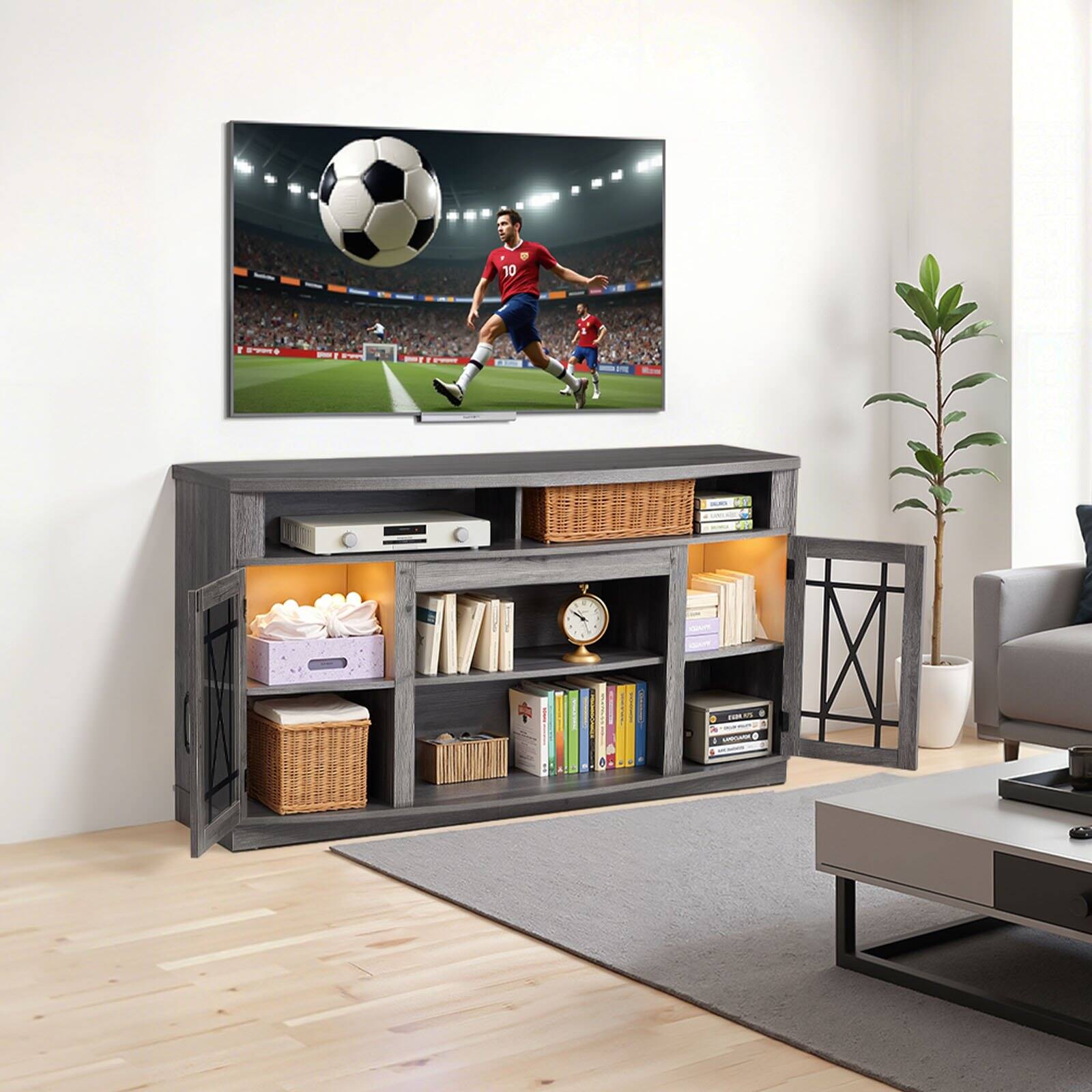 Glintex TV Cabinet, Farmhouse Entertainment Center for Up to 65" TVs ...