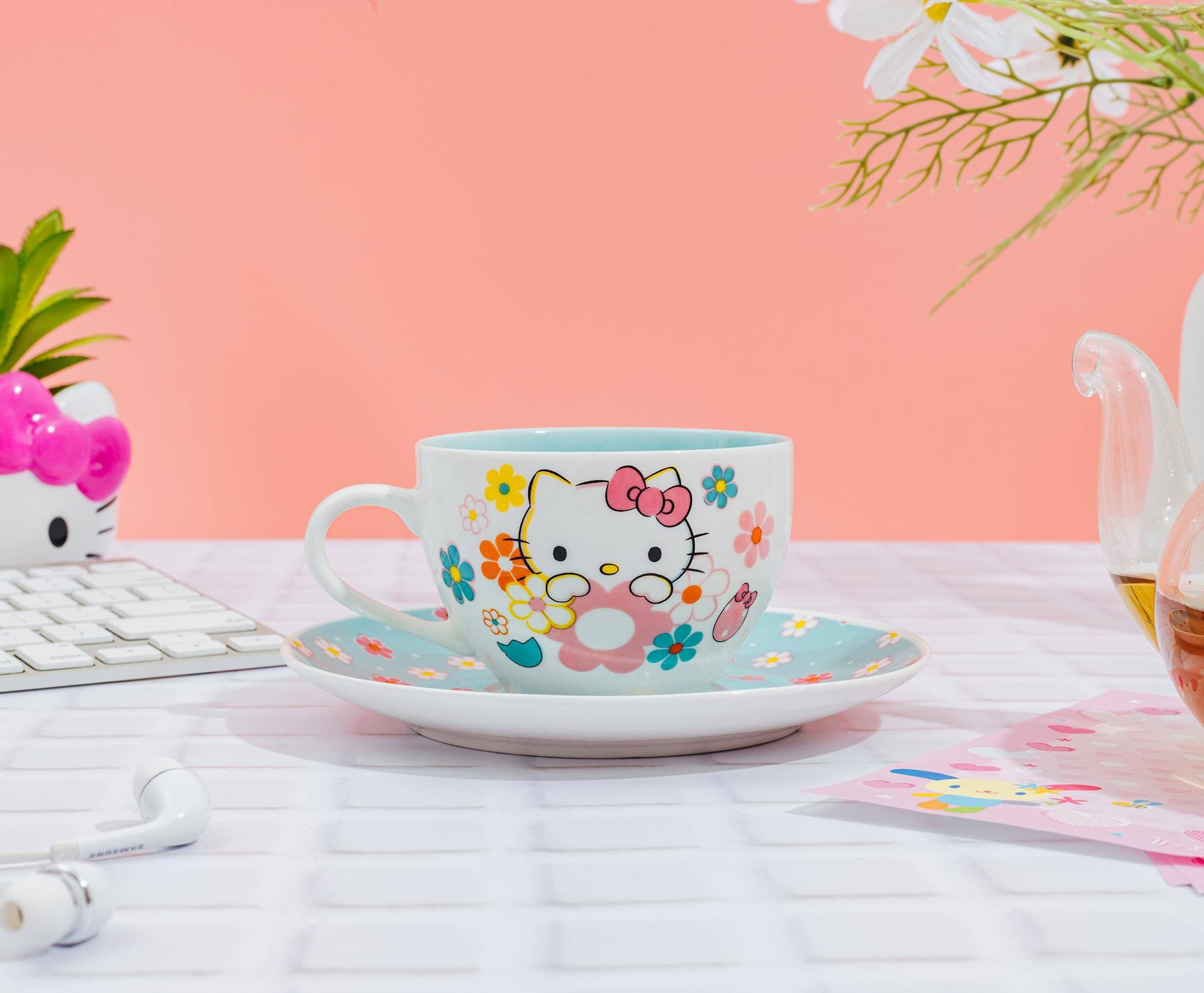 Silver Buffalo Sanrio Hello Kitty Floral Bone China Teacup and Saucer ...