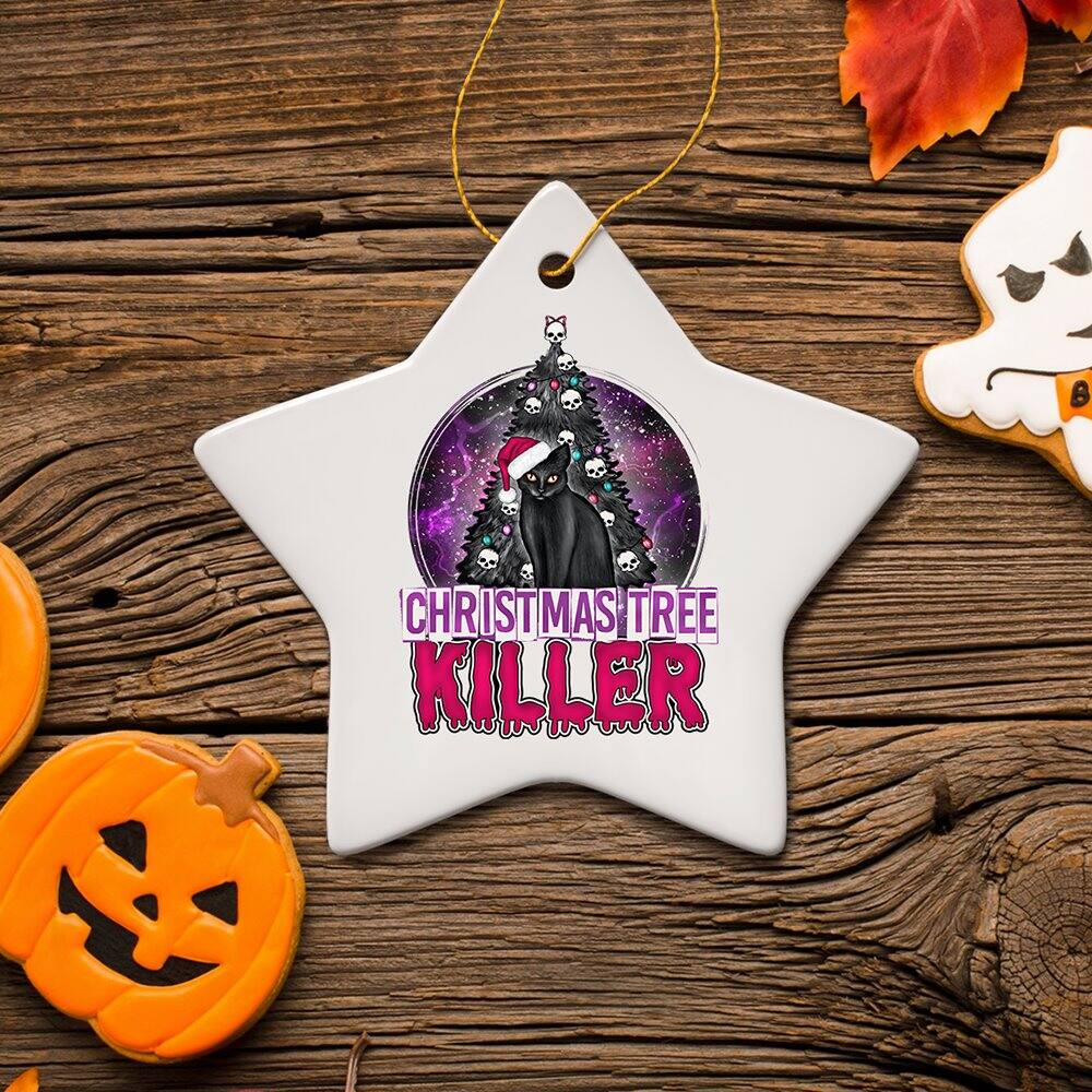 OrnamentallyYou Black Cat Christmas Tree Killer Funny Emo Ornament ...