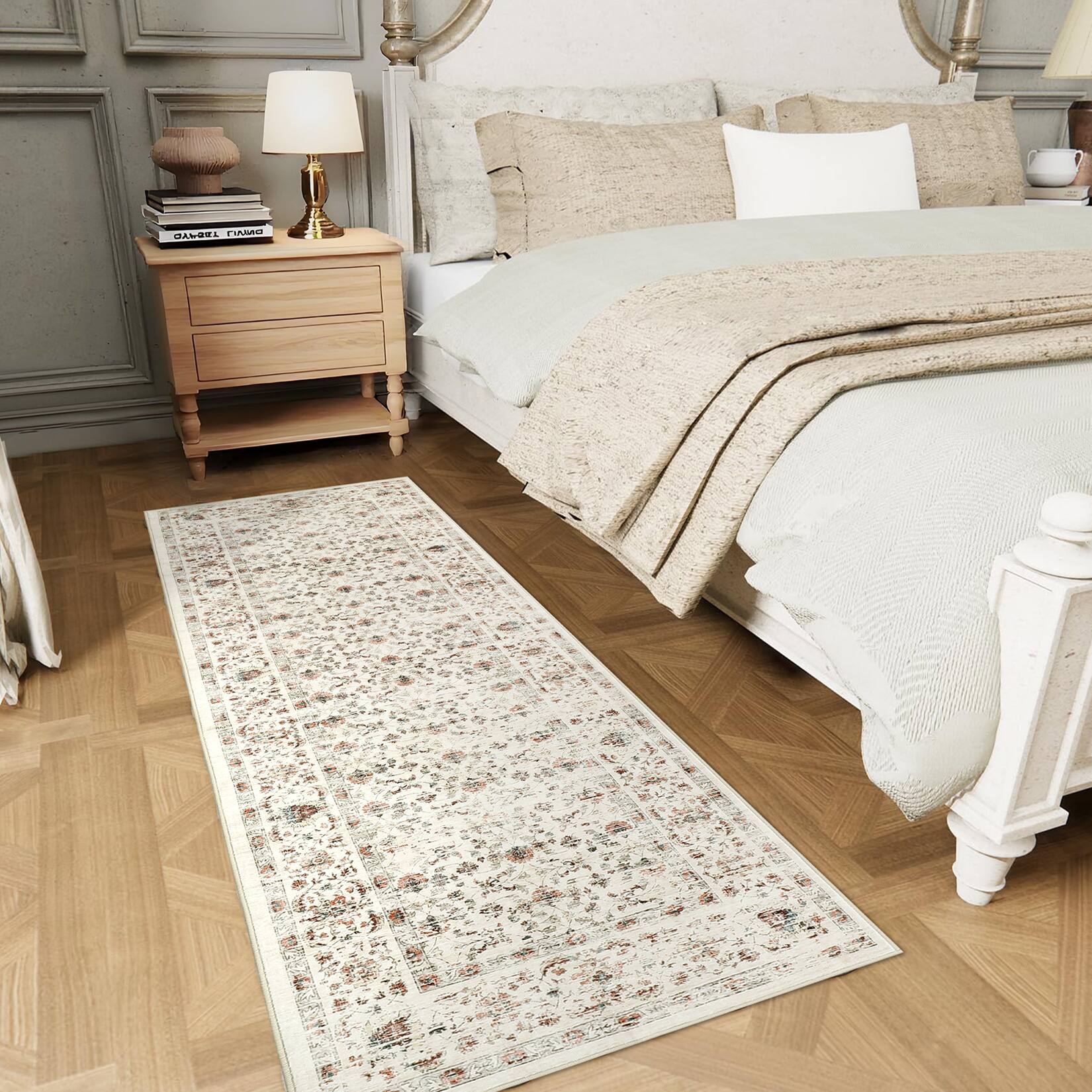 GARVEE Boho Vintage Floral Printed Area Rug Low Pile Ultra Thin Machine ...