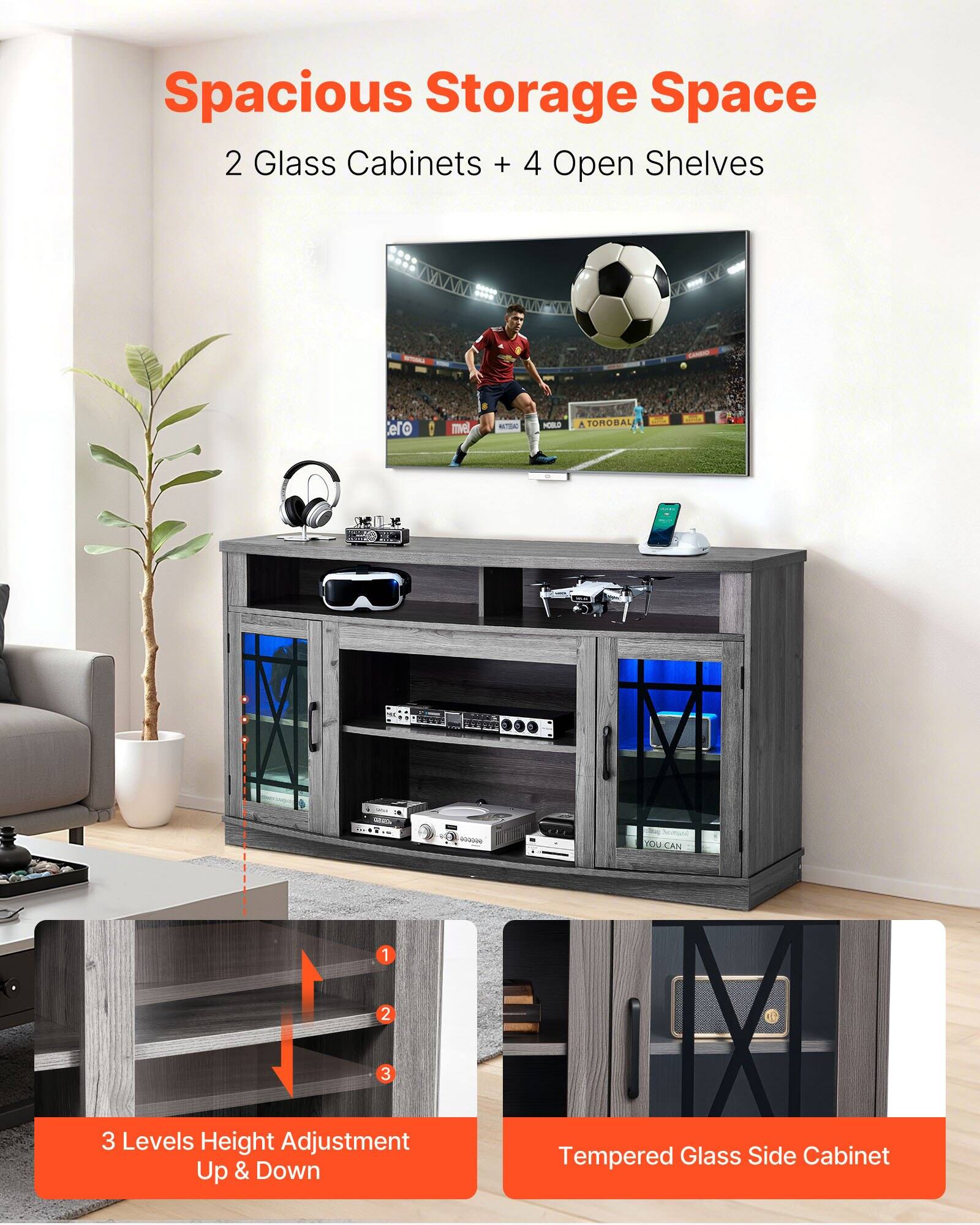 Glintex TV Cabinet, Farmhouse Entertainment Center for Up to 65" TVs ...