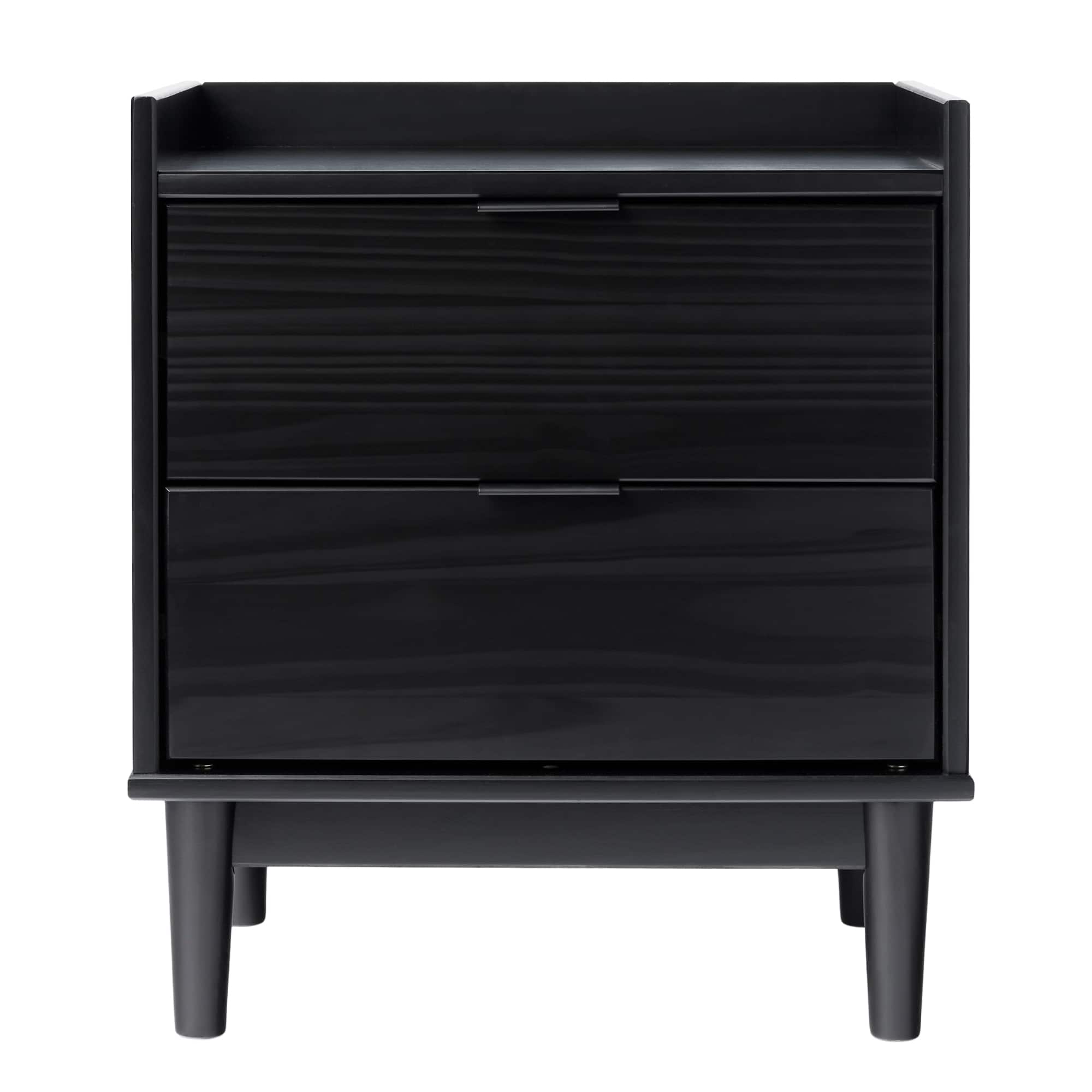 Best Buy Walker Edison Mid Century Modern 2 Drawer Gallery Top Nightstand Black BBEEB4CBL
