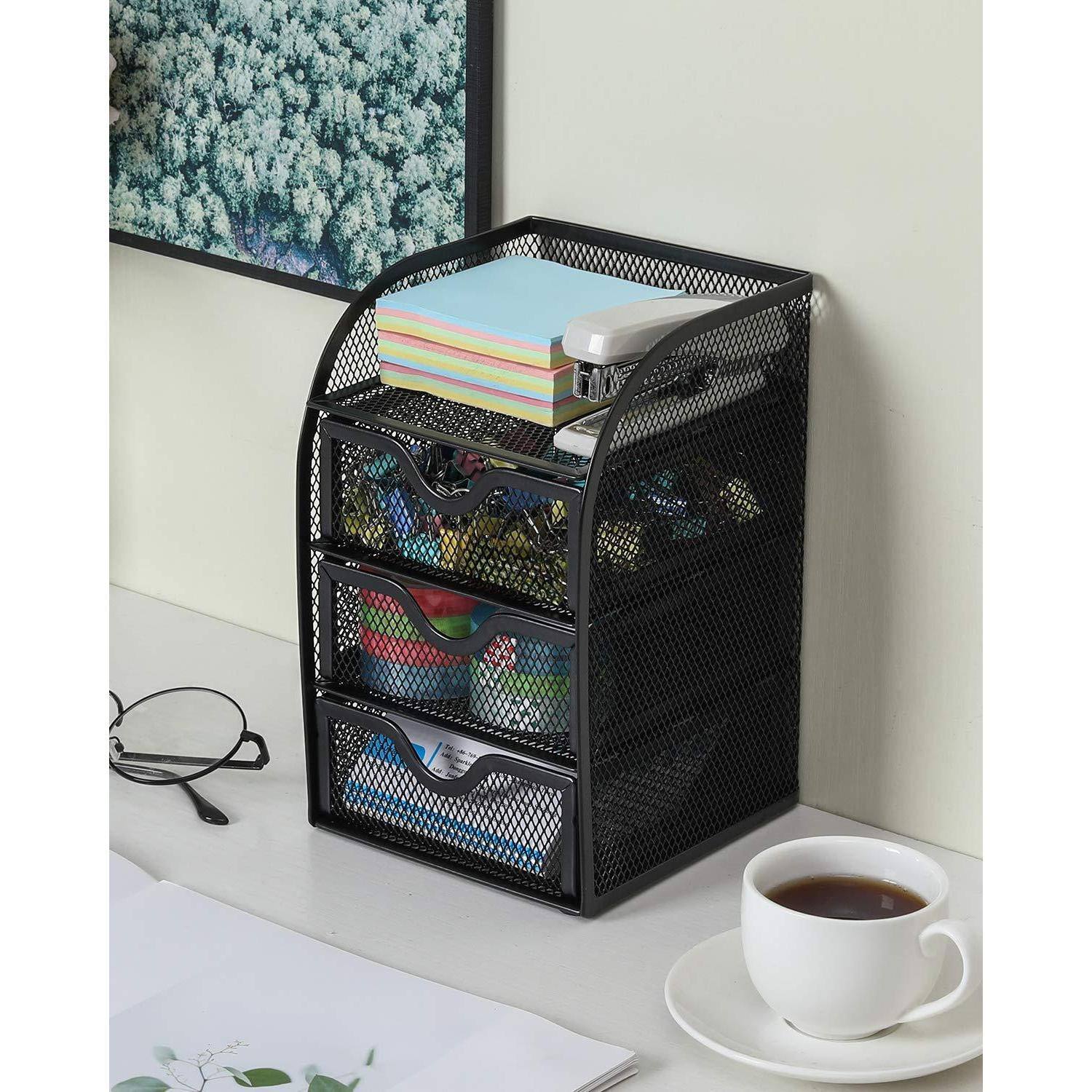 Paradigms Interiors Mesh Desk Organizer With 3 Drawer Office Desktop ...