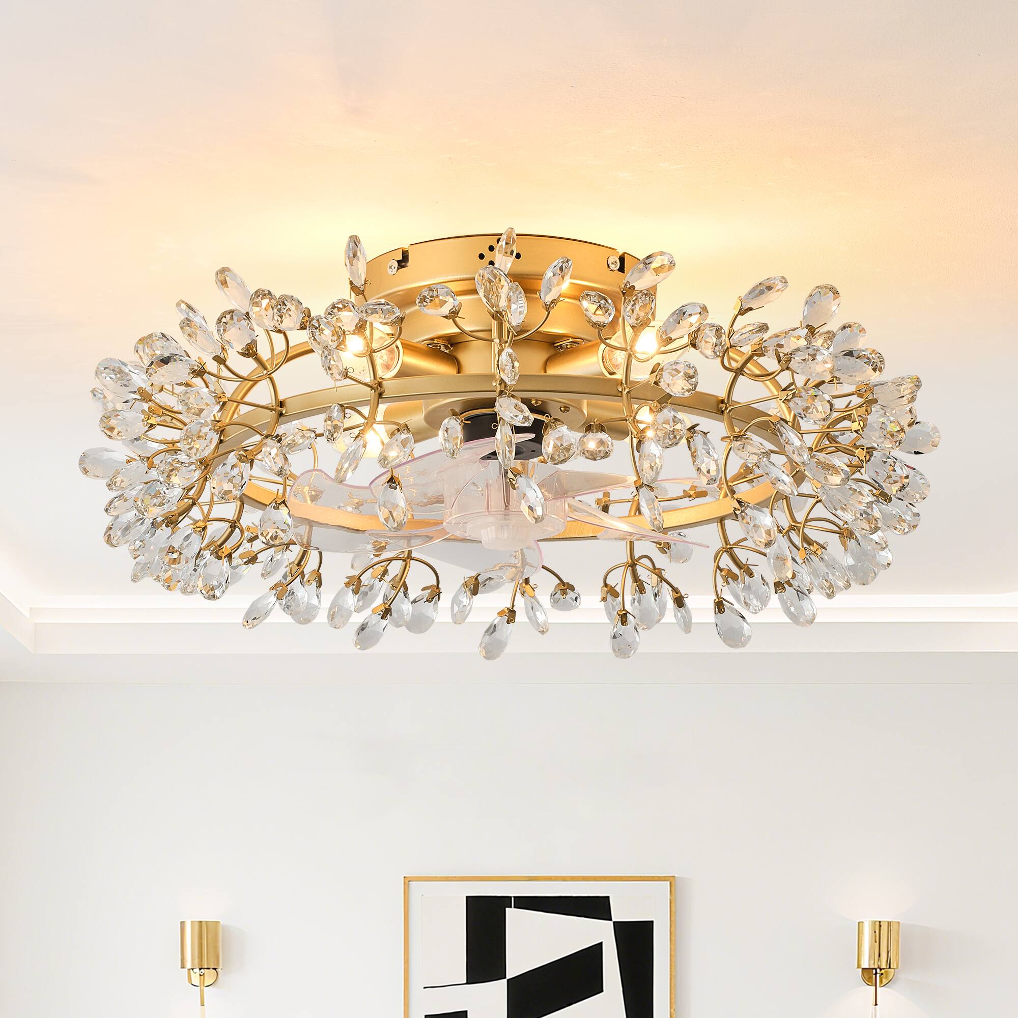 Parrot Uncle Modern American Crystal Flush Mount Chandelier Ceiling Fan ...