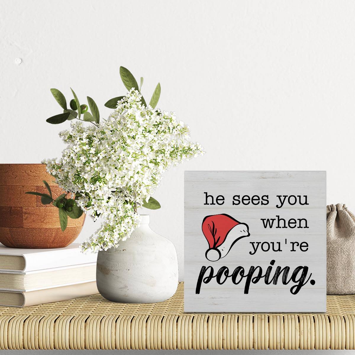 Paradigms Interiors Christmas Bathroom Decorations He Sees You When You ...