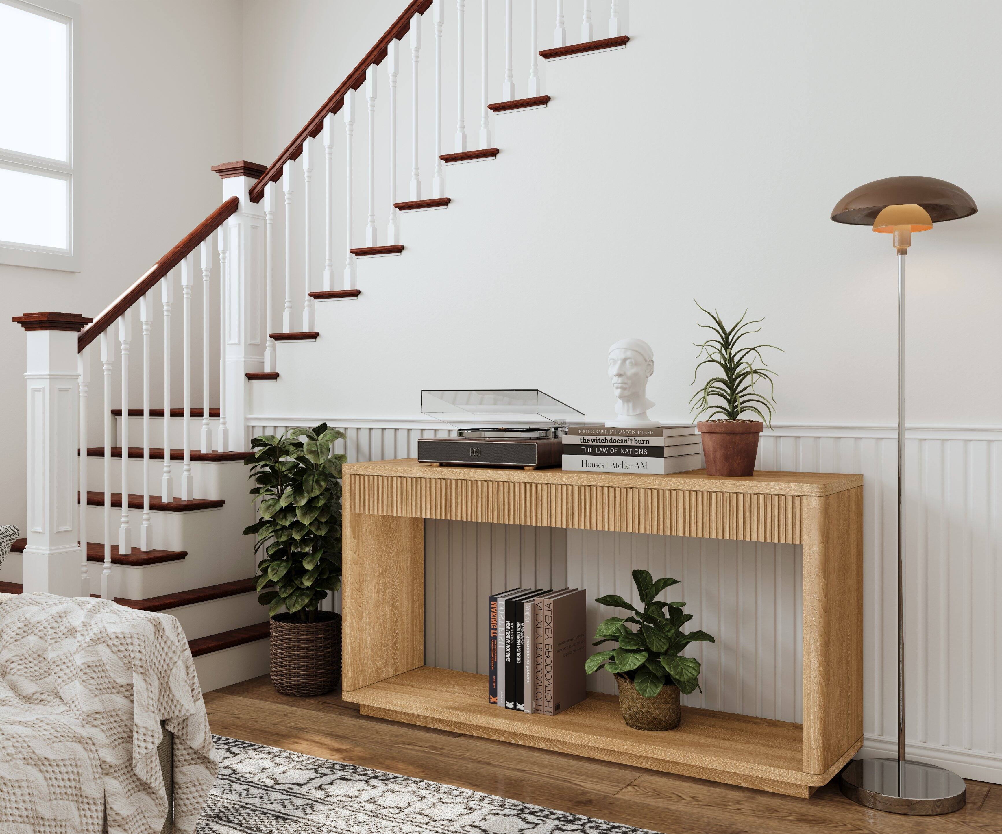 Loheer Fluted Console Table, Modern 60 Inch Console Table with Drawers ...