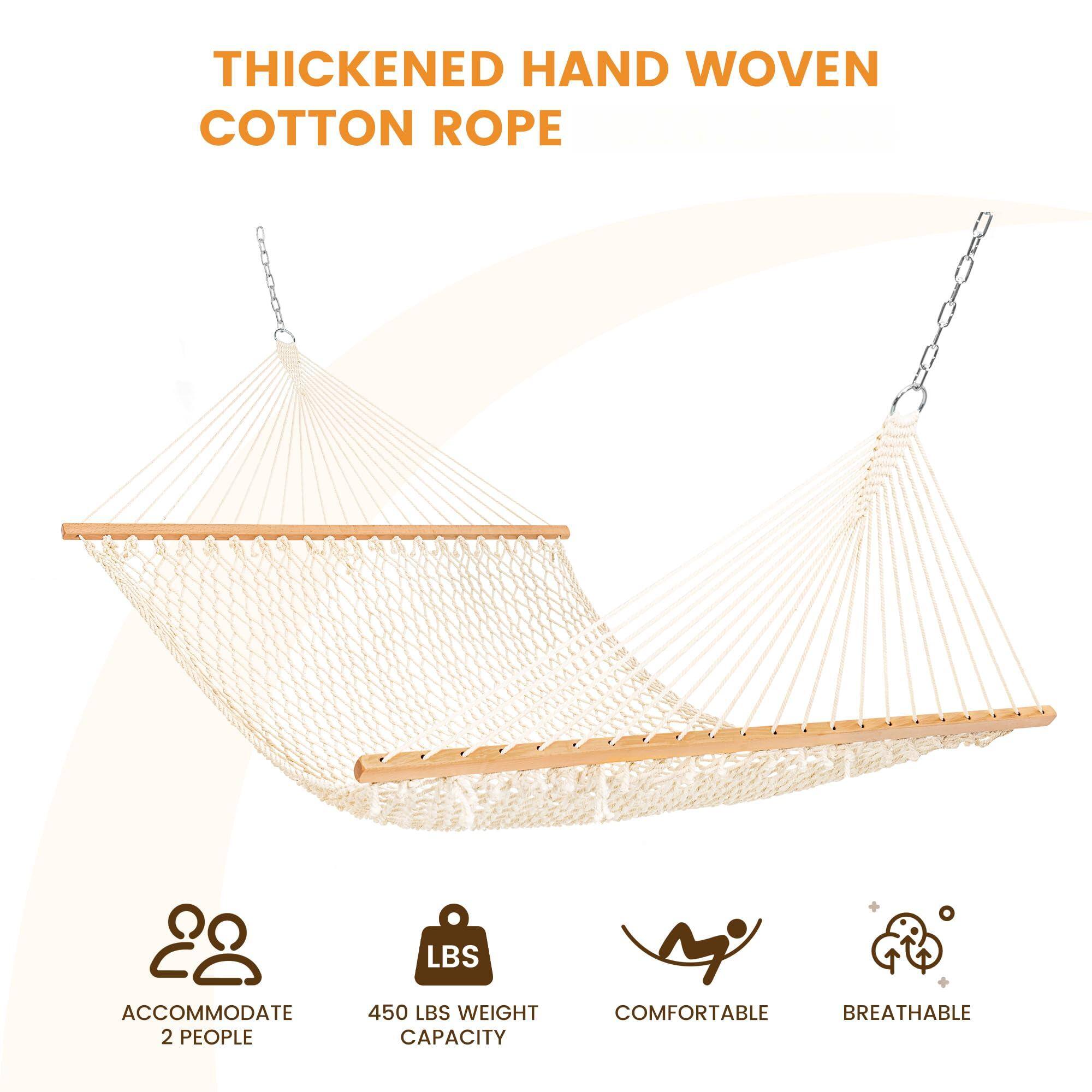 JETRANSPORT Double Rope Hammock 2 Person Traditional Outdoor Hand Woven ...