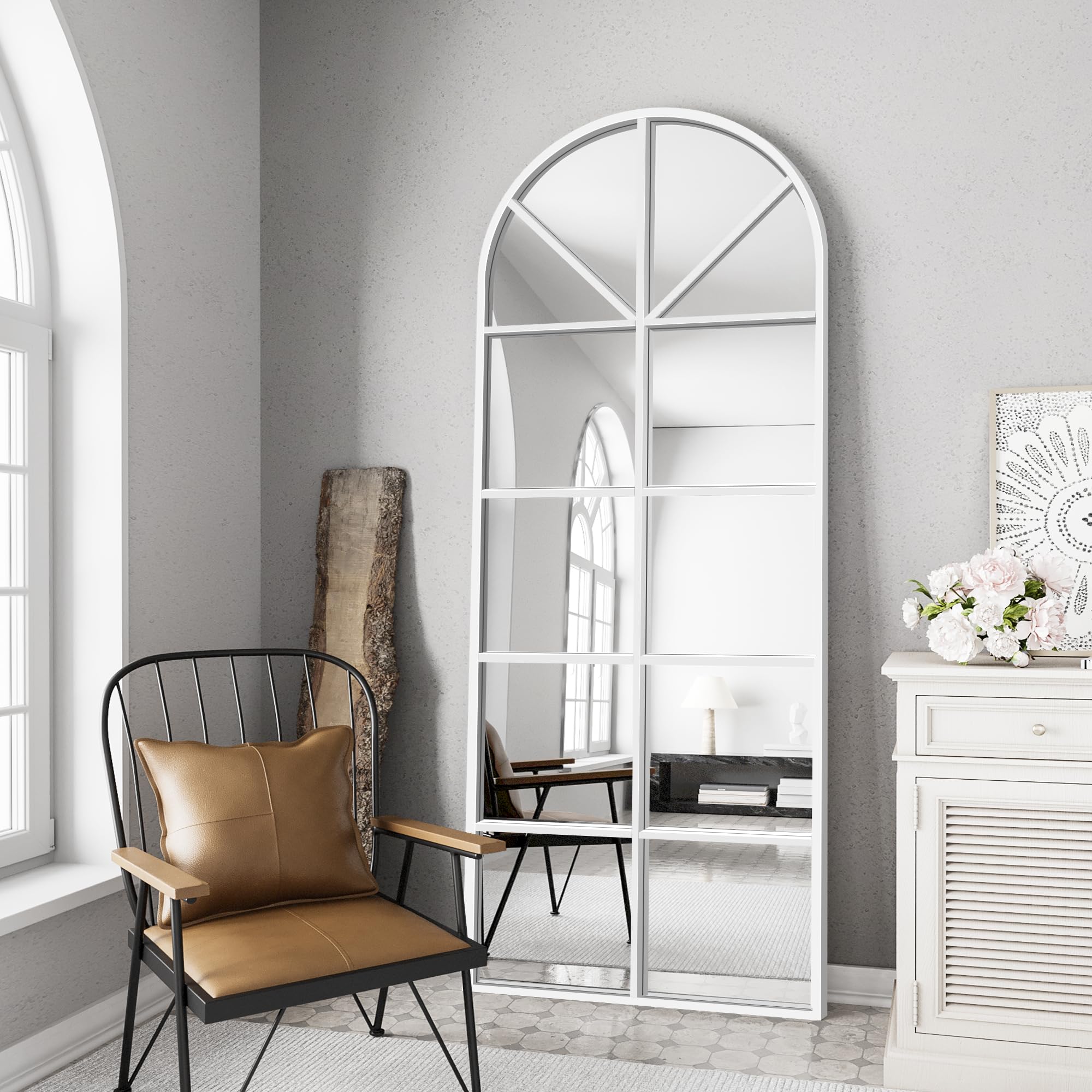 Cedar Assembly Floor Full Length Mirror Arched top Window Pane Body Mirrors 65"x22" Wall Mounted ...