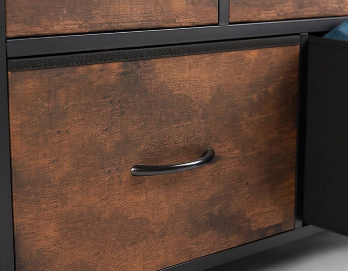 AOITUN Rustic 5 Drawer Wide Dresser, Fabric Storage Chest with Wood Top ...