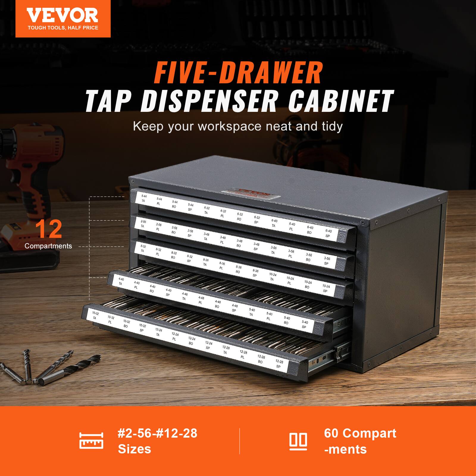 VEVOR Tap Dispenser Cabinet, Five Drawer Tap Organizer Cabinet for #2 ...