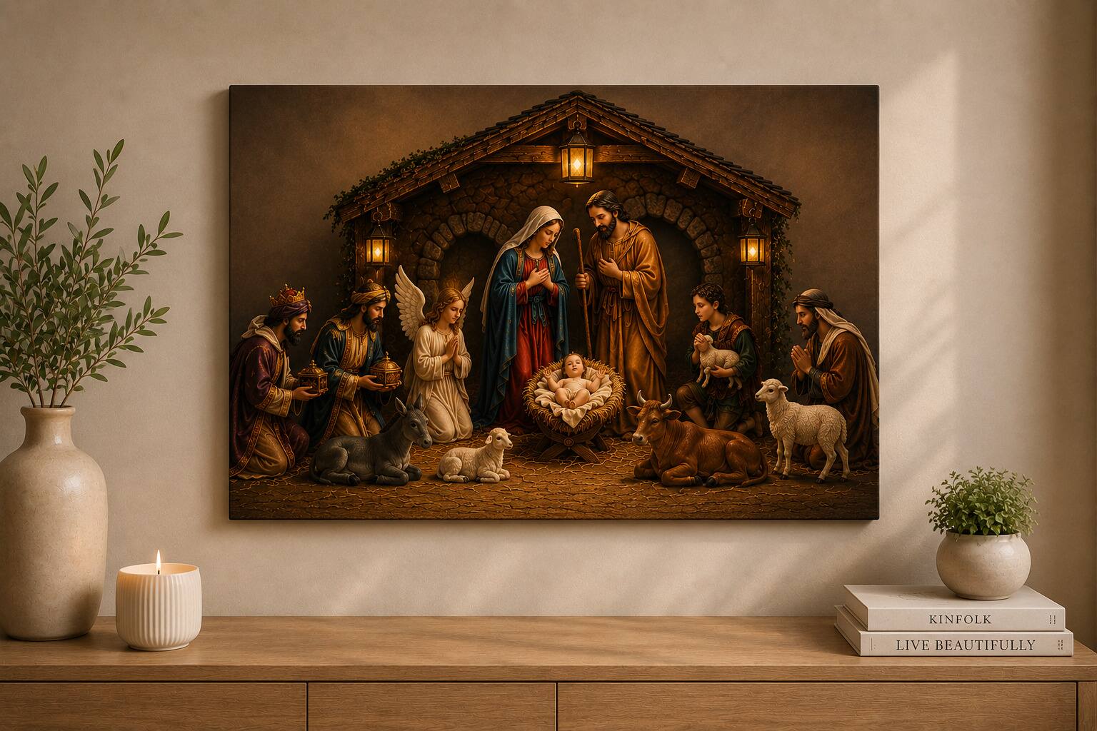FC Design Large Christmas Nativity Canvas Print 24x36" Warm Faith ...