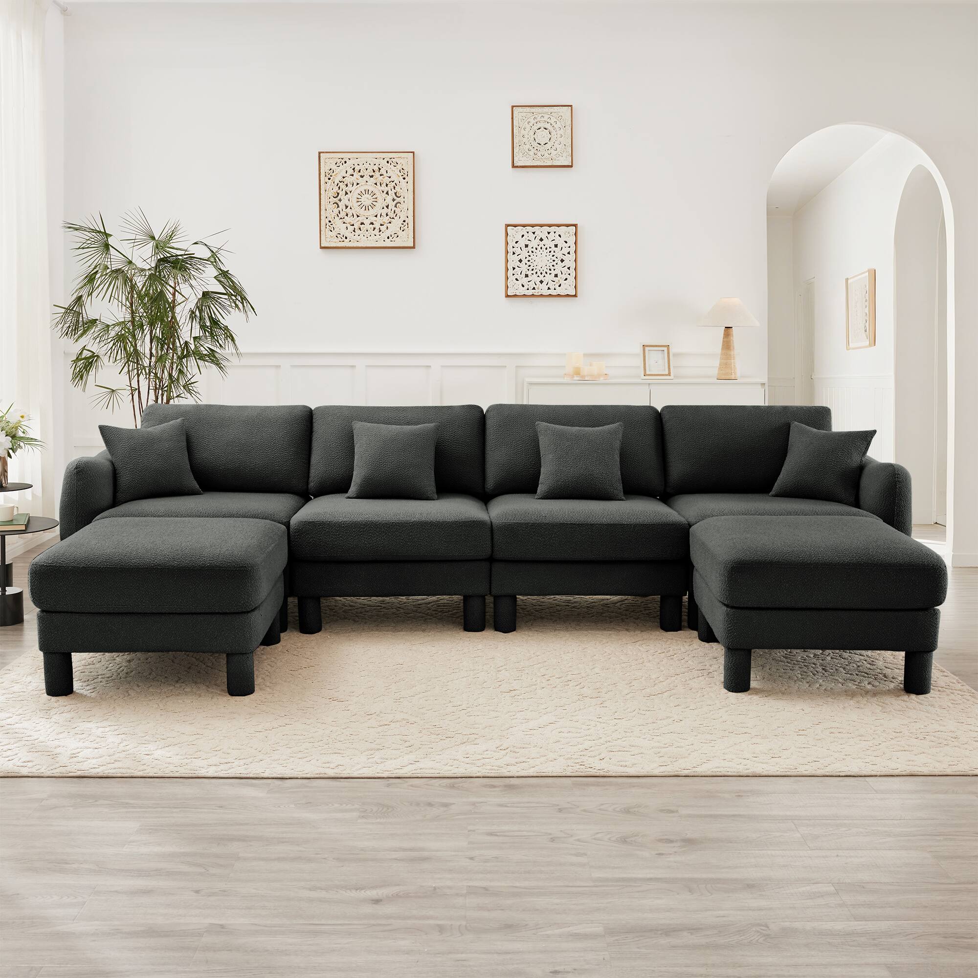 Aukfa Boucle Fabric U Shape Sectional 4 Seater Sofa Shell Shaped ...