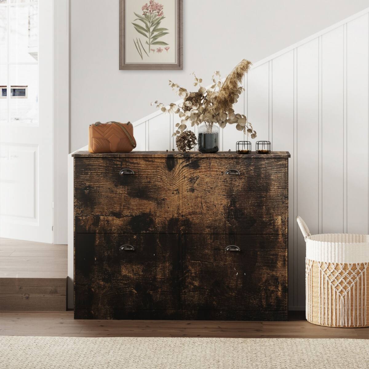 Halitaa Shoe Cabinet with 4 Flip Top Drawers,Hidden Narrow Shoe Rack ...