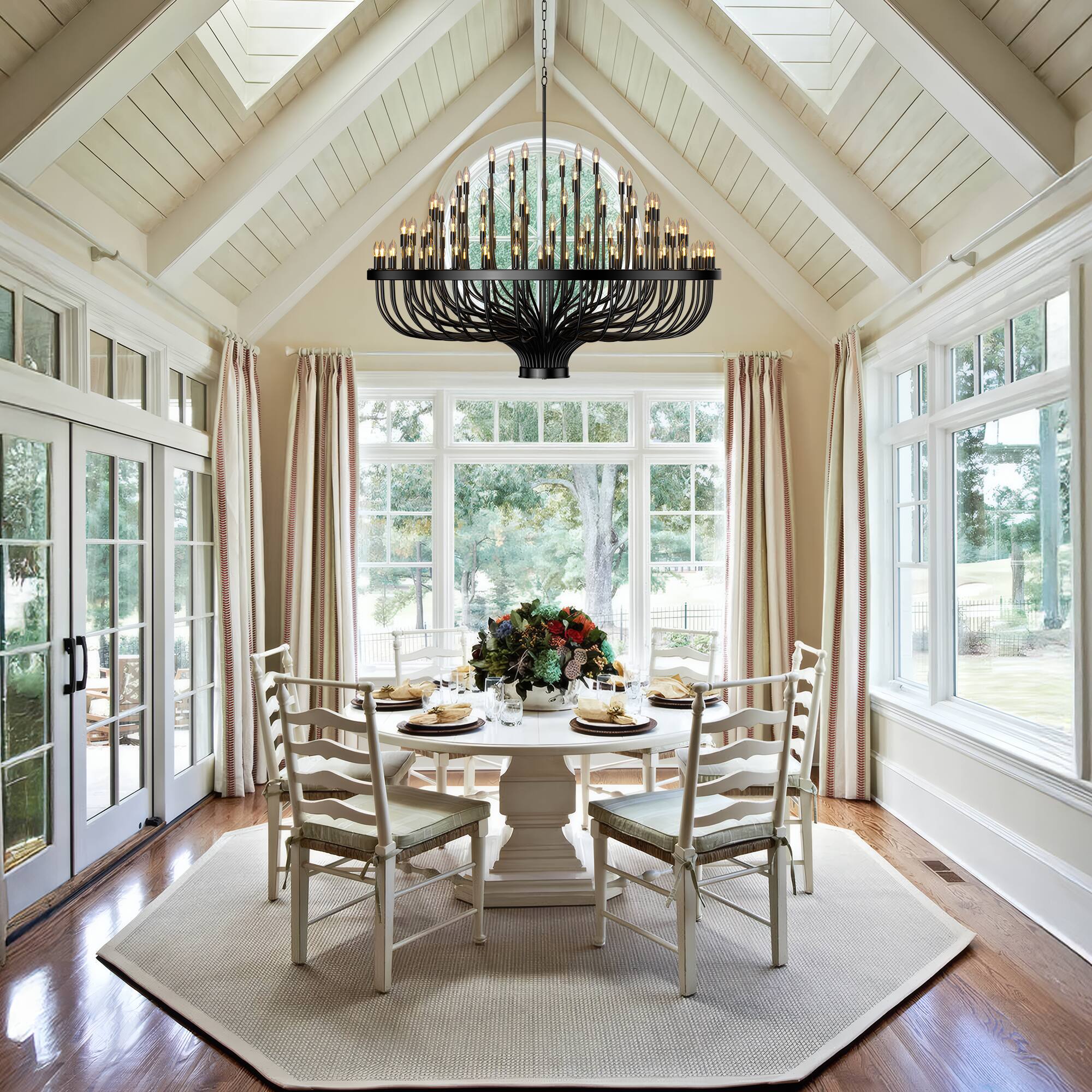 RYHNUYNE 96 Lights Farmhouse Foyer Chandelier Candle Round Chandeliers High Ceiling Adjustable ...