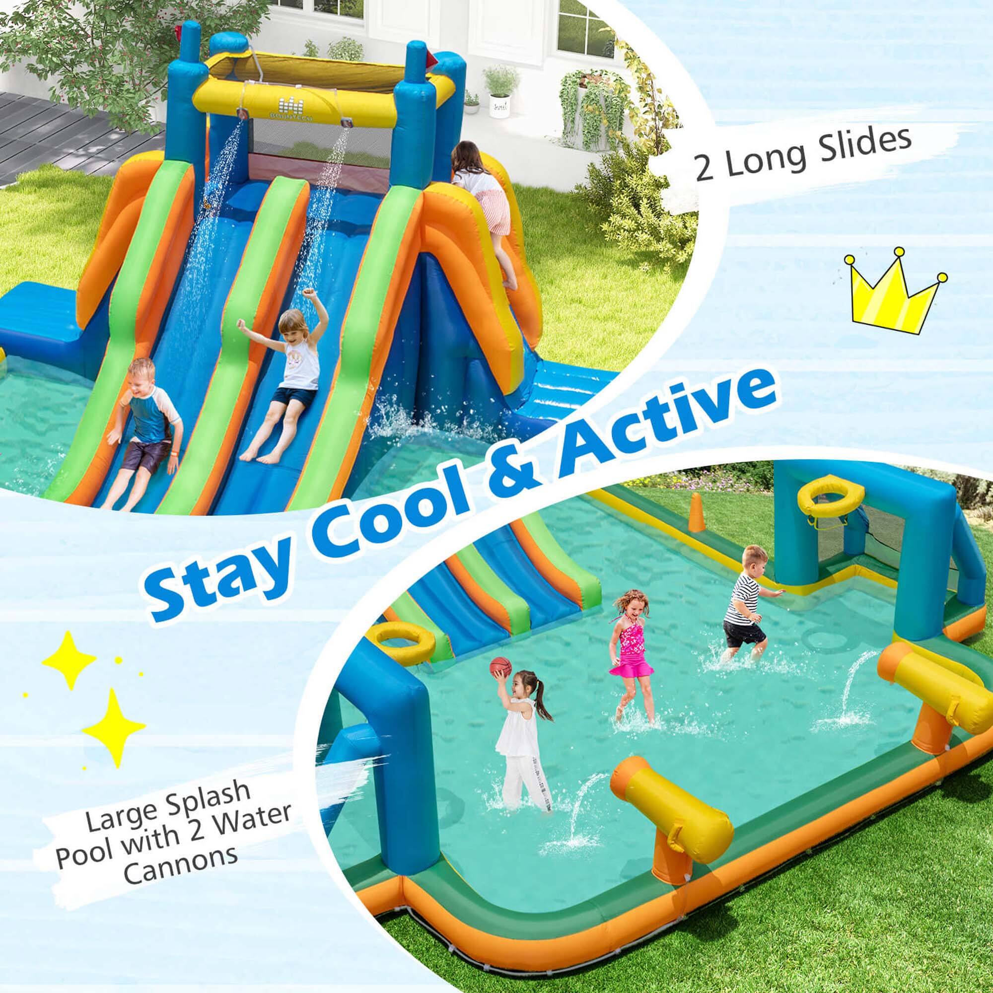 Costway Inflatable Water Slide with 2 Long Slides Pool Climbing Walls ...
