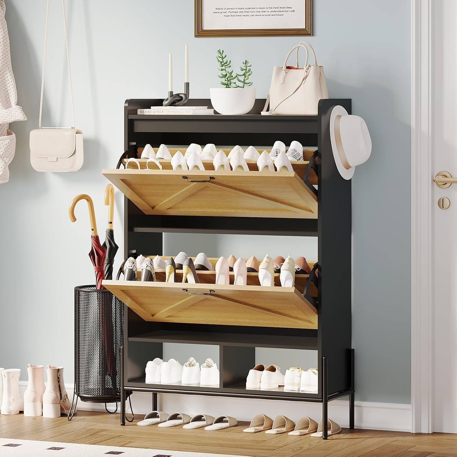 Babevy Shoe Cabinet with 4 Flip Drawers, Freestanding Organizer, Dry ...