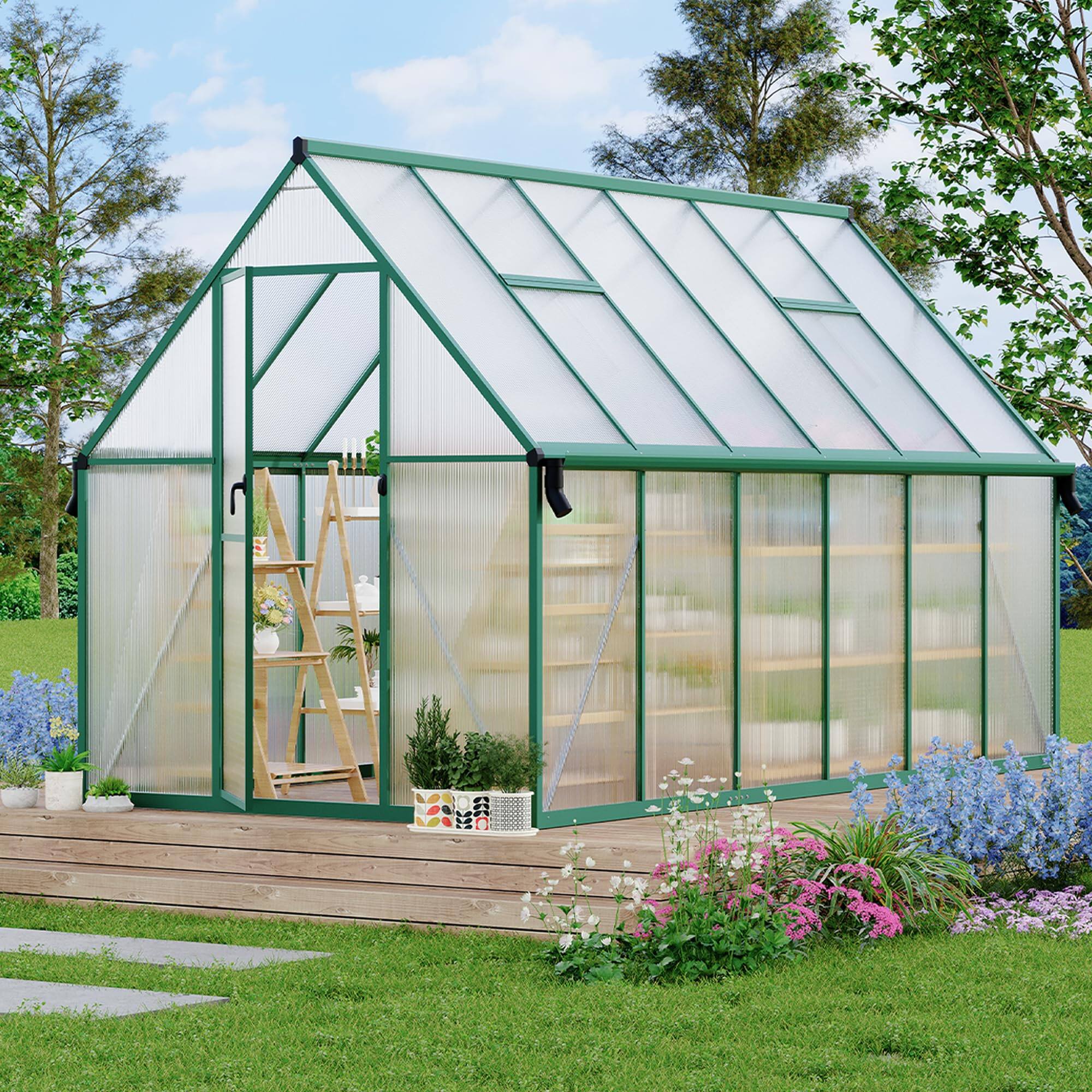 Jojoka 8x12 FT Heavy Duty Aluminum Framed Polycarbonate Greenhouse with ...