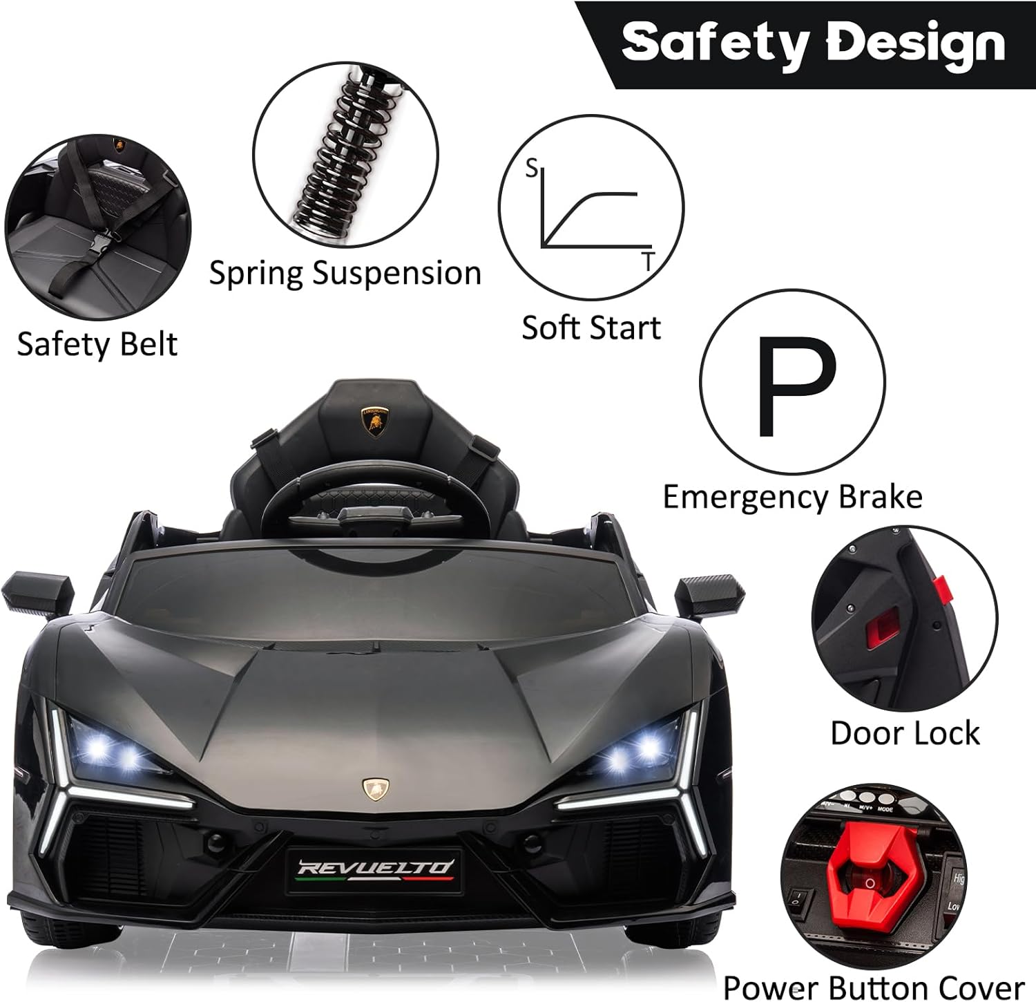 Acekool 12V Ride On Car for Kids, Licensed Lamborghini Revuelto ...