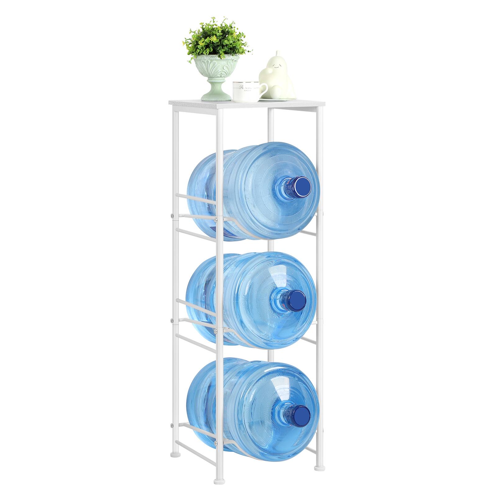 Oumilen 3 Tier White Water Bottle Storage Rack with Top Shelf White ...