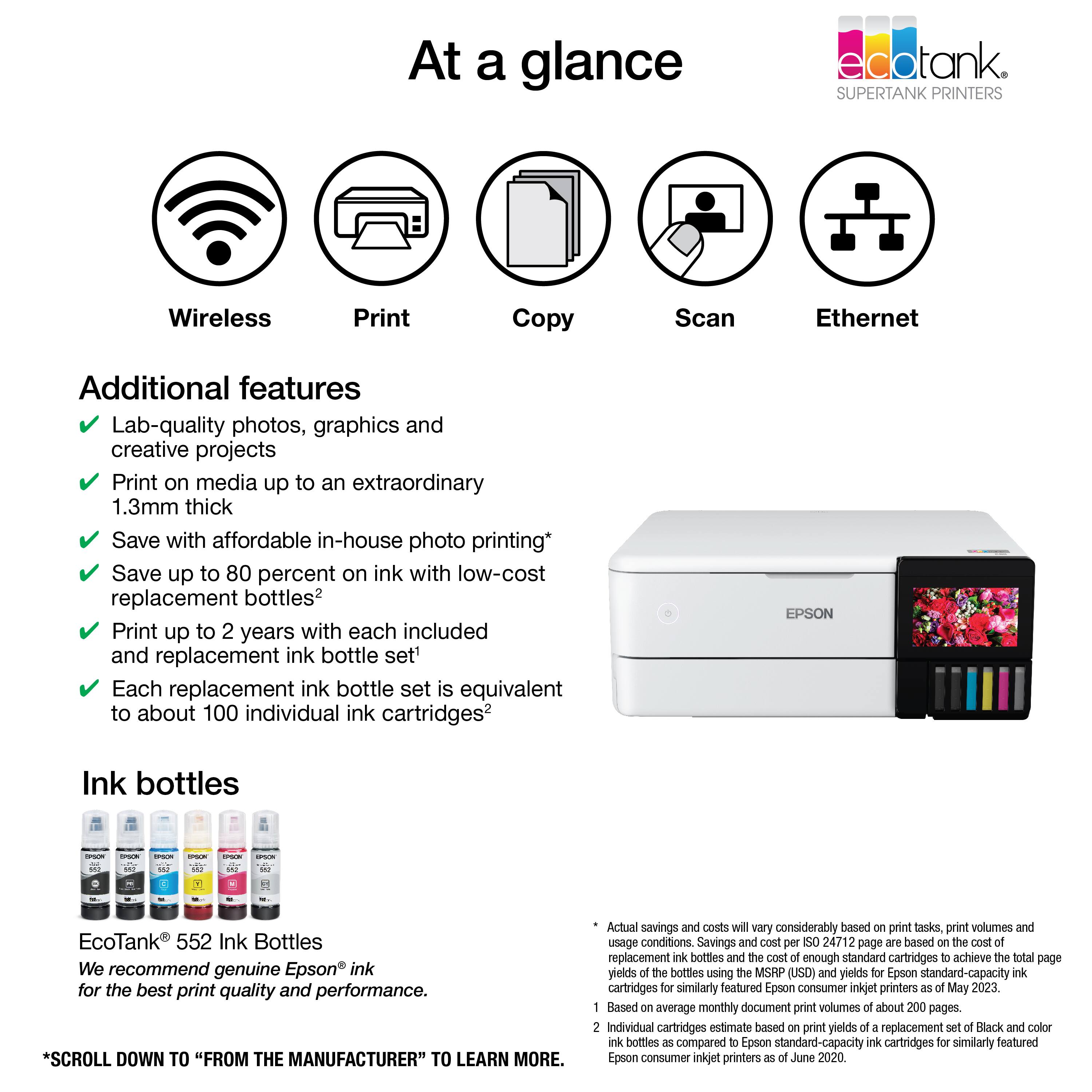 Epson EcoTank Photo ET 8500 Wireless Color All in One Supertank Printer ...