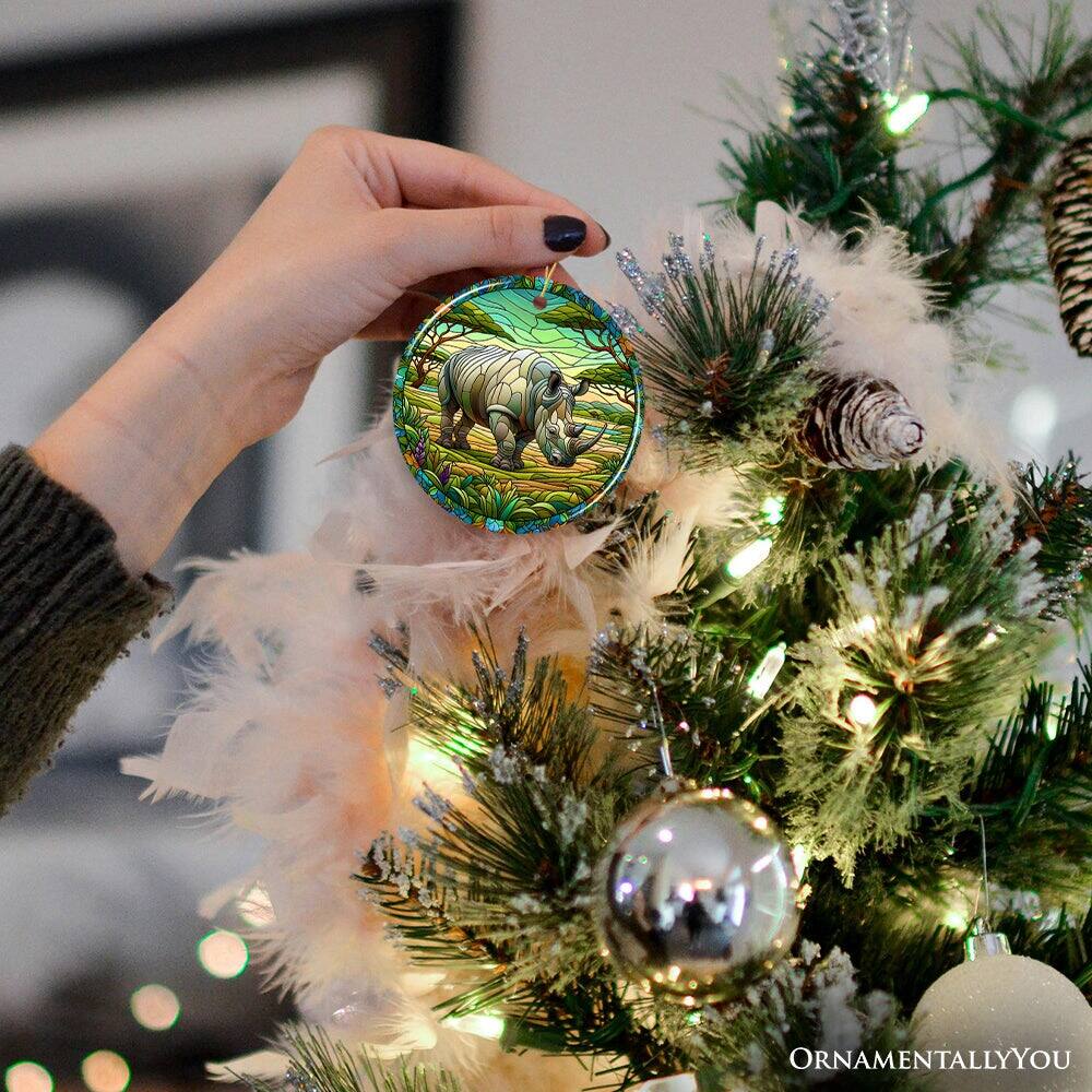 OrnamentallyYou Rhinoceros Realm Expedition Stained Glass Style Ceramic ...