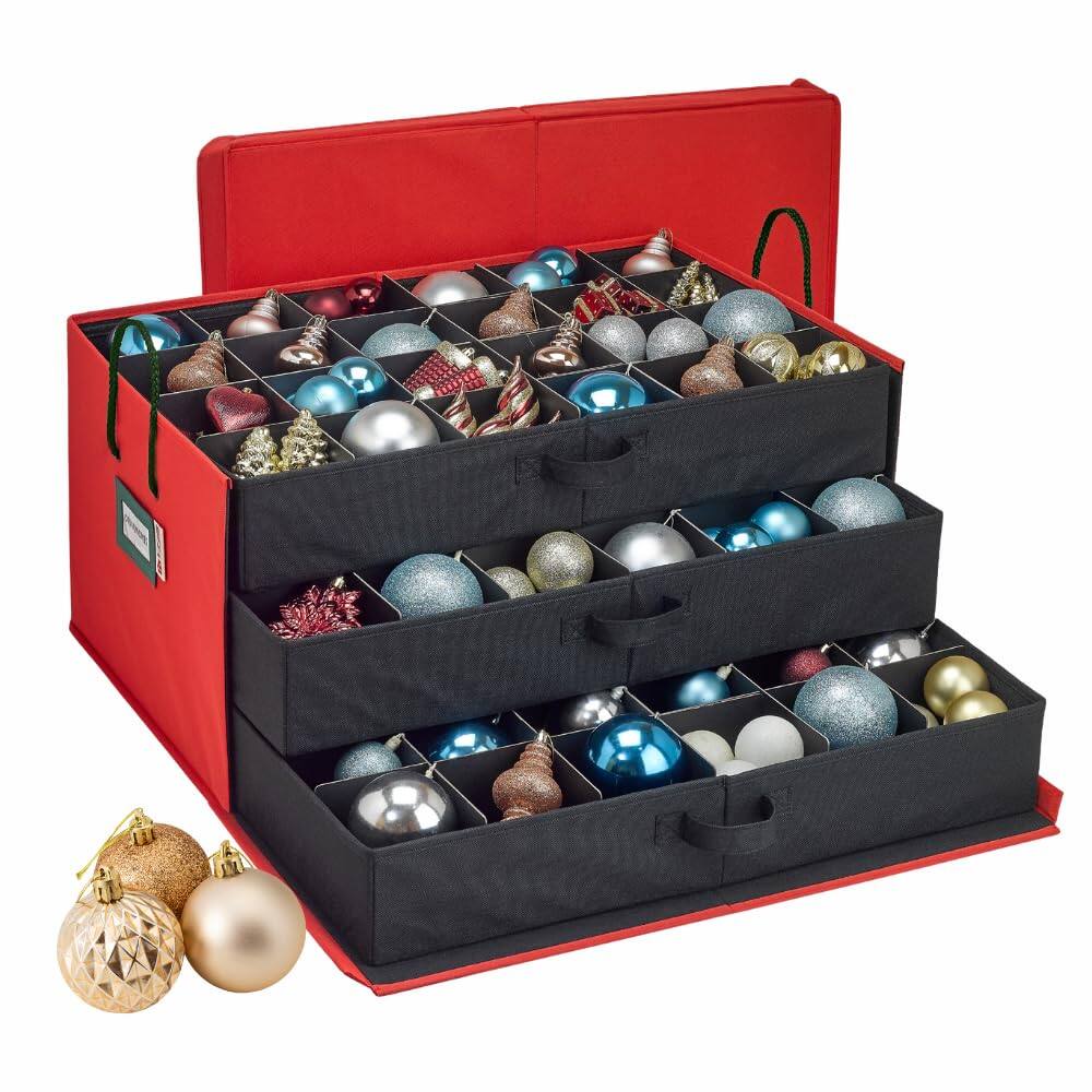 Paradigms Interiors Christmas Ornament Box With Dividers Holds Up To 72 ...