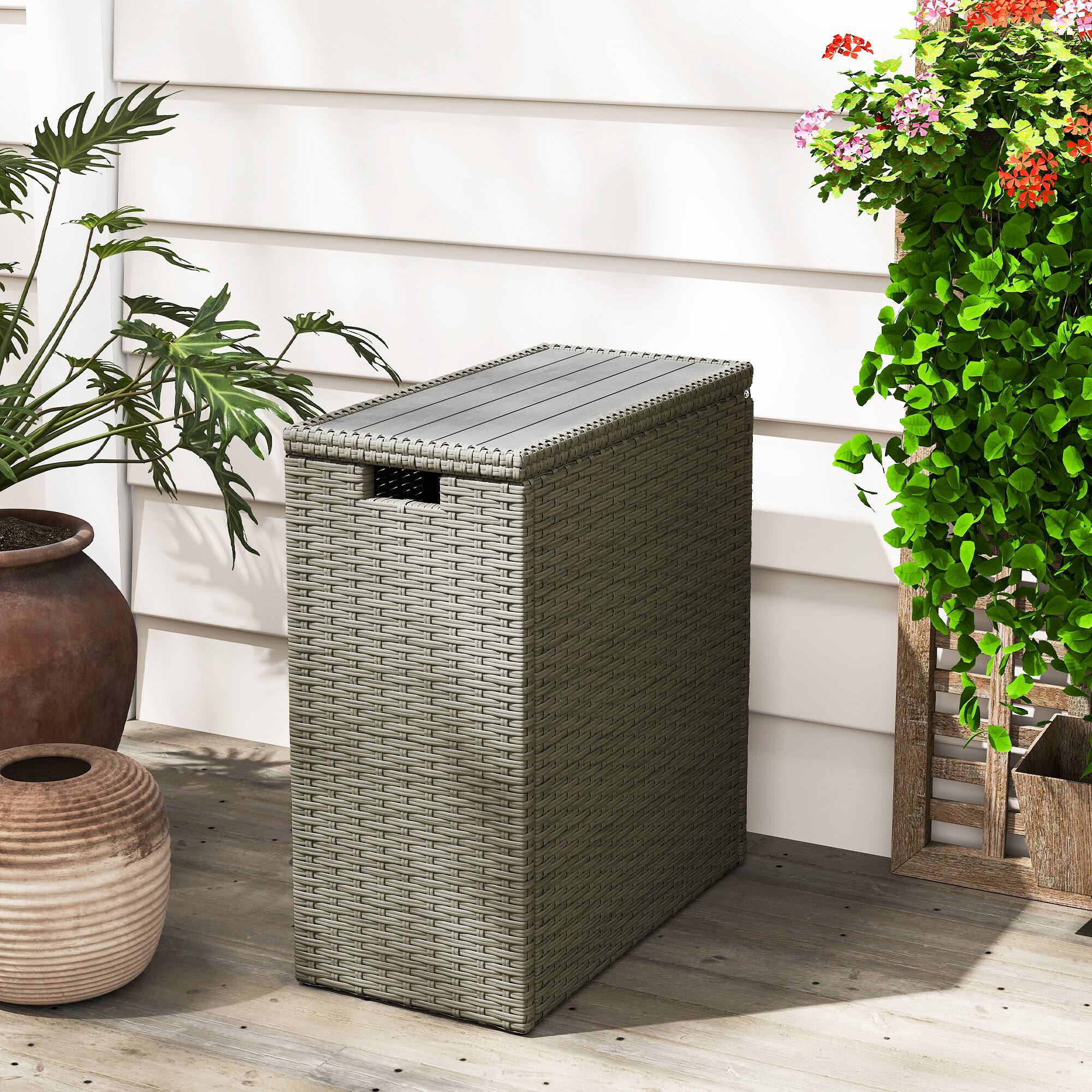 Outsunny 17 Gallon Wicker Small Deck Box, PE Rattan Outdoor Storage Box ...