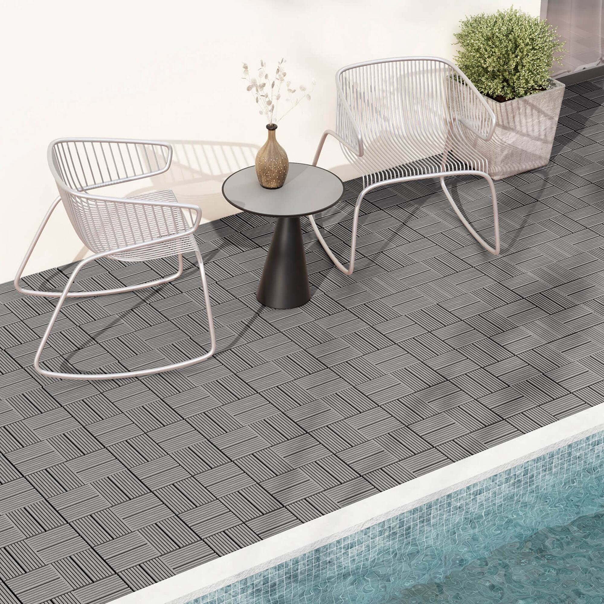 Costway 36 PCS Interlocking Deck Tiles 12" x 12" Waterproof All Weather ...