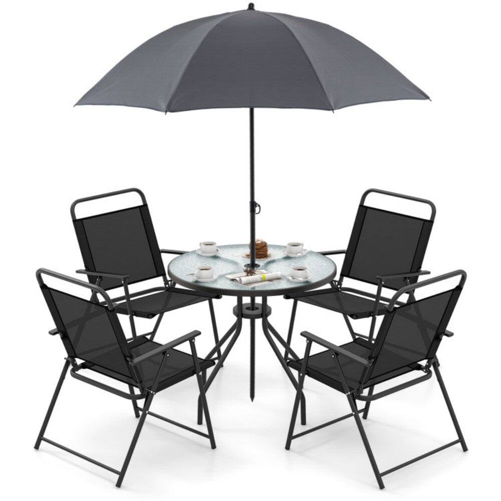 Mondawe 6 Pieces Patio Dining Set Folding Chairs Glass Table Tilt ...