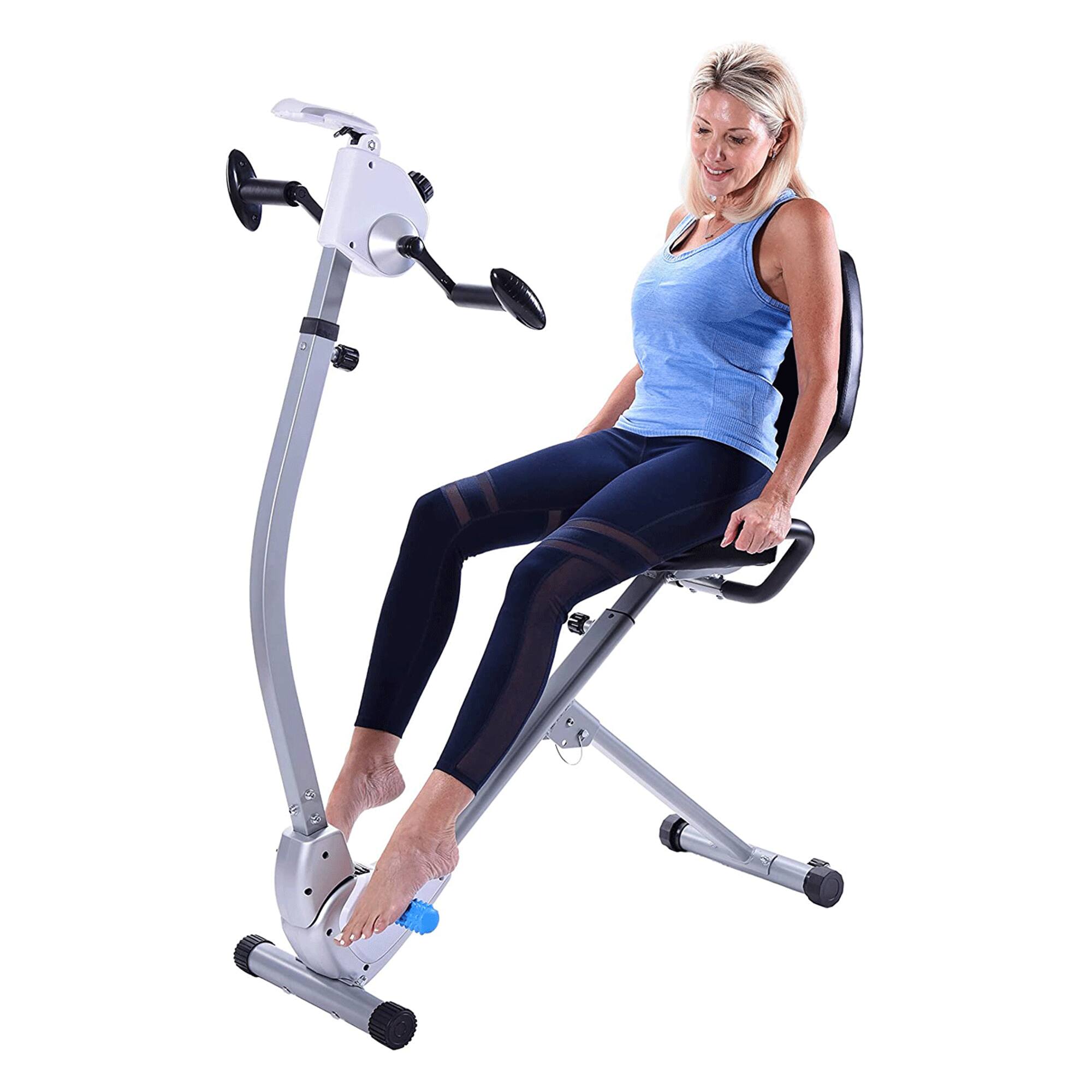 Stamina Products Stamina Upright Seated Indoor Cardio Exercise Bike w/ Upper Body Exerciser Gray ...