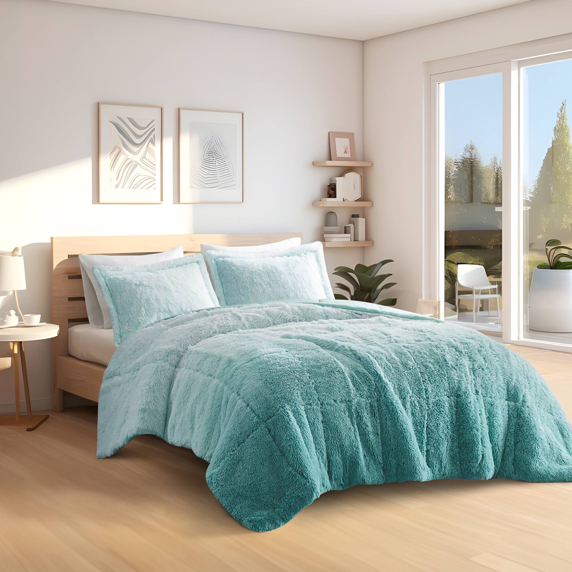 Gracie Mills Ethel Faux Fur Ombre Shag Comforter Set Aqua 9412-01DI ...