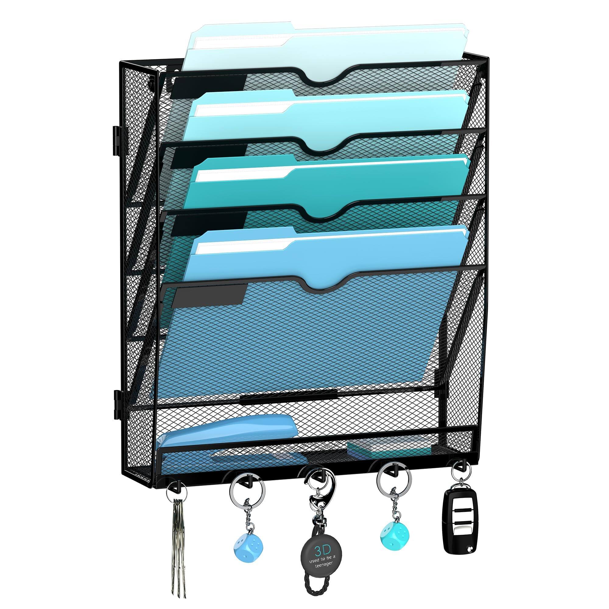 Dapper Styles 5 Tier Wall File Organizer Hanging With Hooks Mail Holder ...