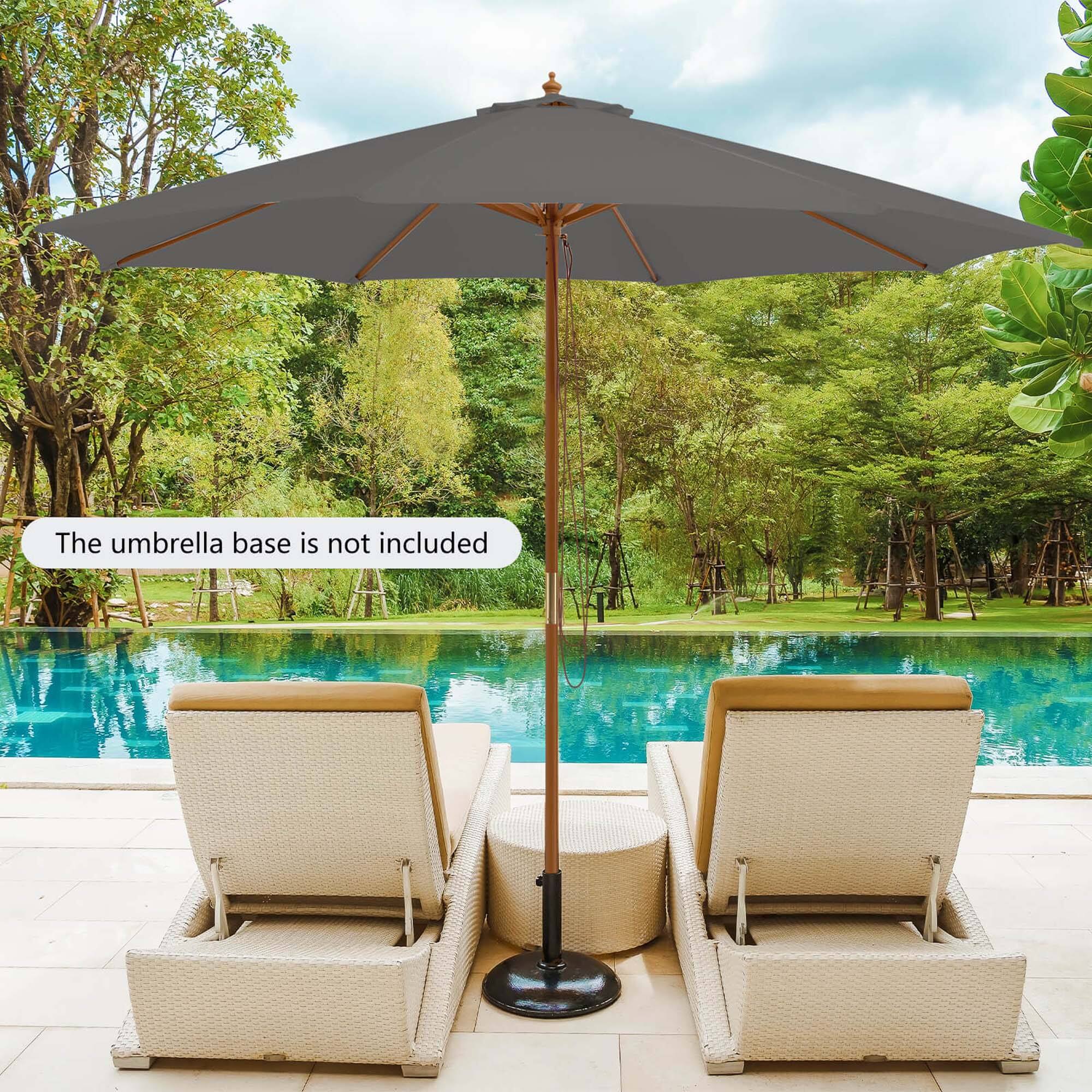Costway 10FT Patio Wooden Market Table Umbrella Pulley with 8 Bamboo ...