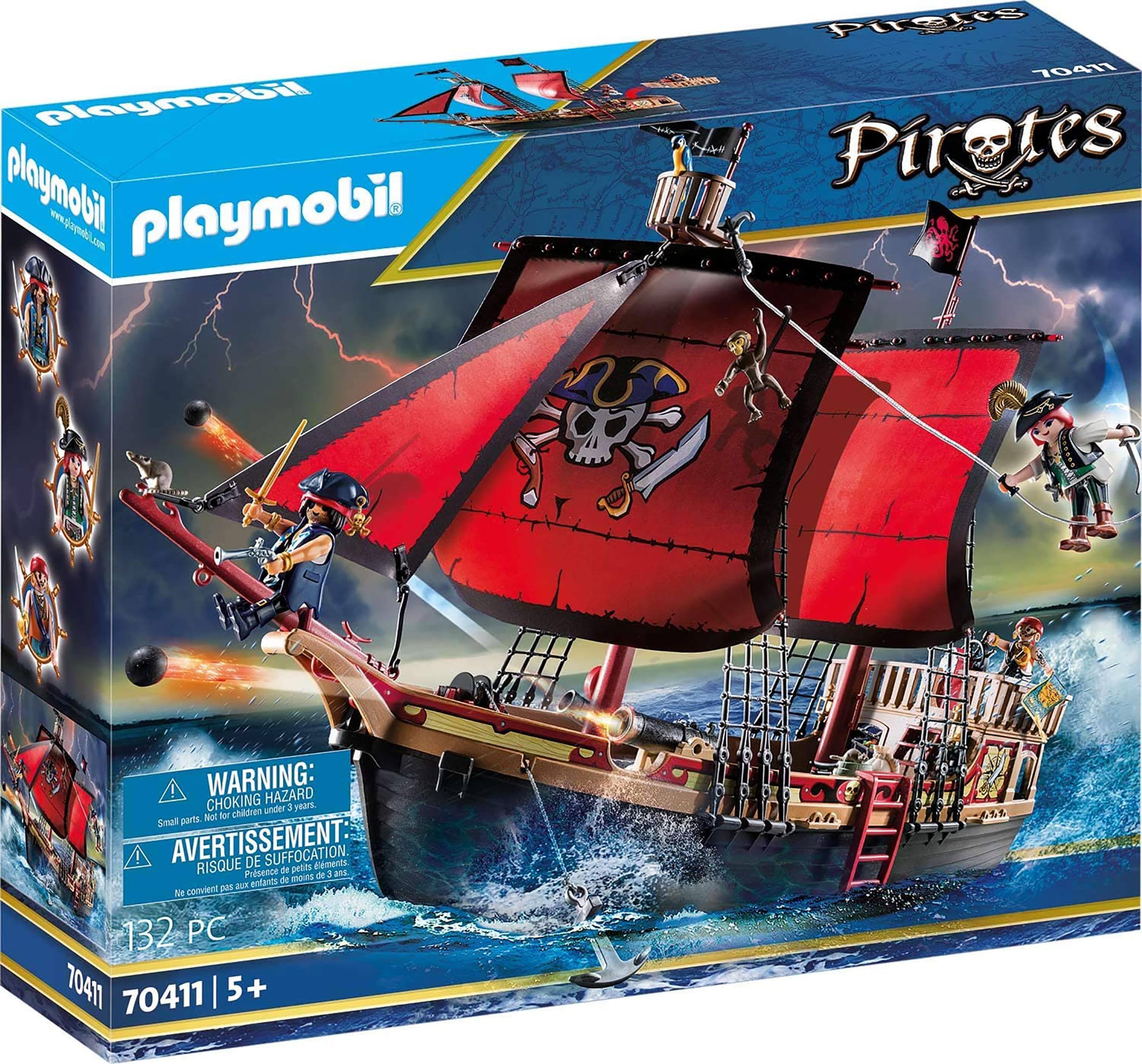 Playmobil Pirates 70411 Skull Pirate Ship 132 Piece Set Blue 70411 ...