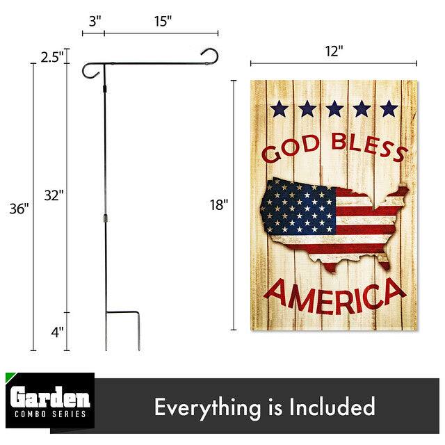 G128 Garden Flag Stand and 12 x 18 in God Bless America Vertical Flag ...