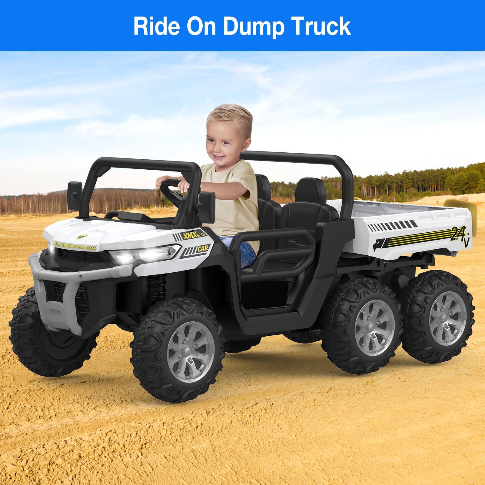 Acekool 24V 2 Seater Ride On Dump Truck with Parent Remote Control, 4WD ...