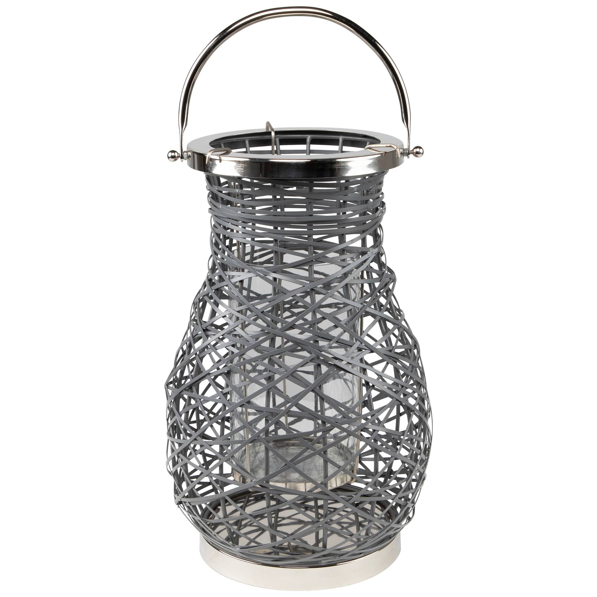Northlight Woven Iron Pillar Candle Lantern with Glass Hurricane 16.25 ...