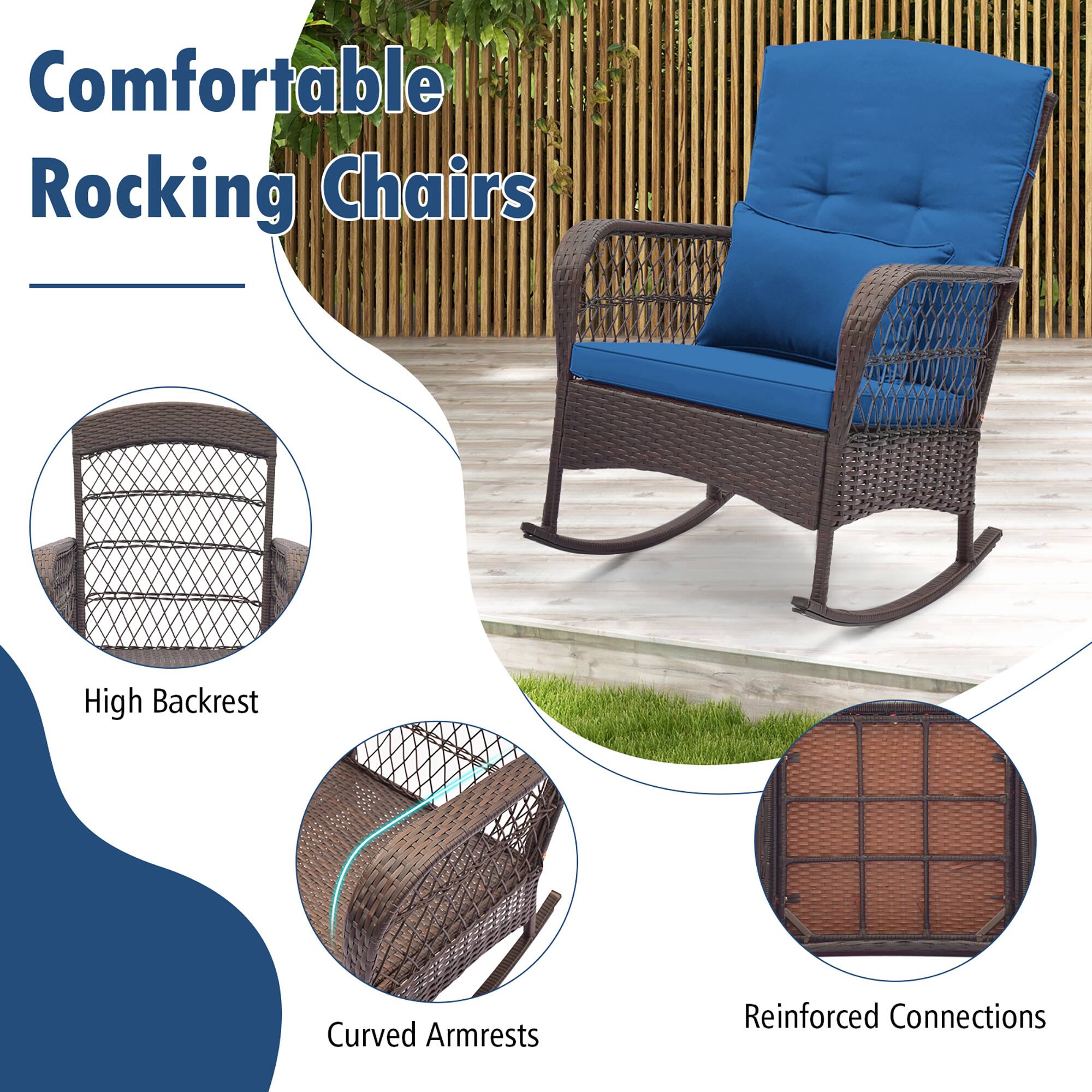 Gymax 3 Pieces Rocking Bistro Set PE Rattan Rocking Chairs w/ 2 Tier ...
