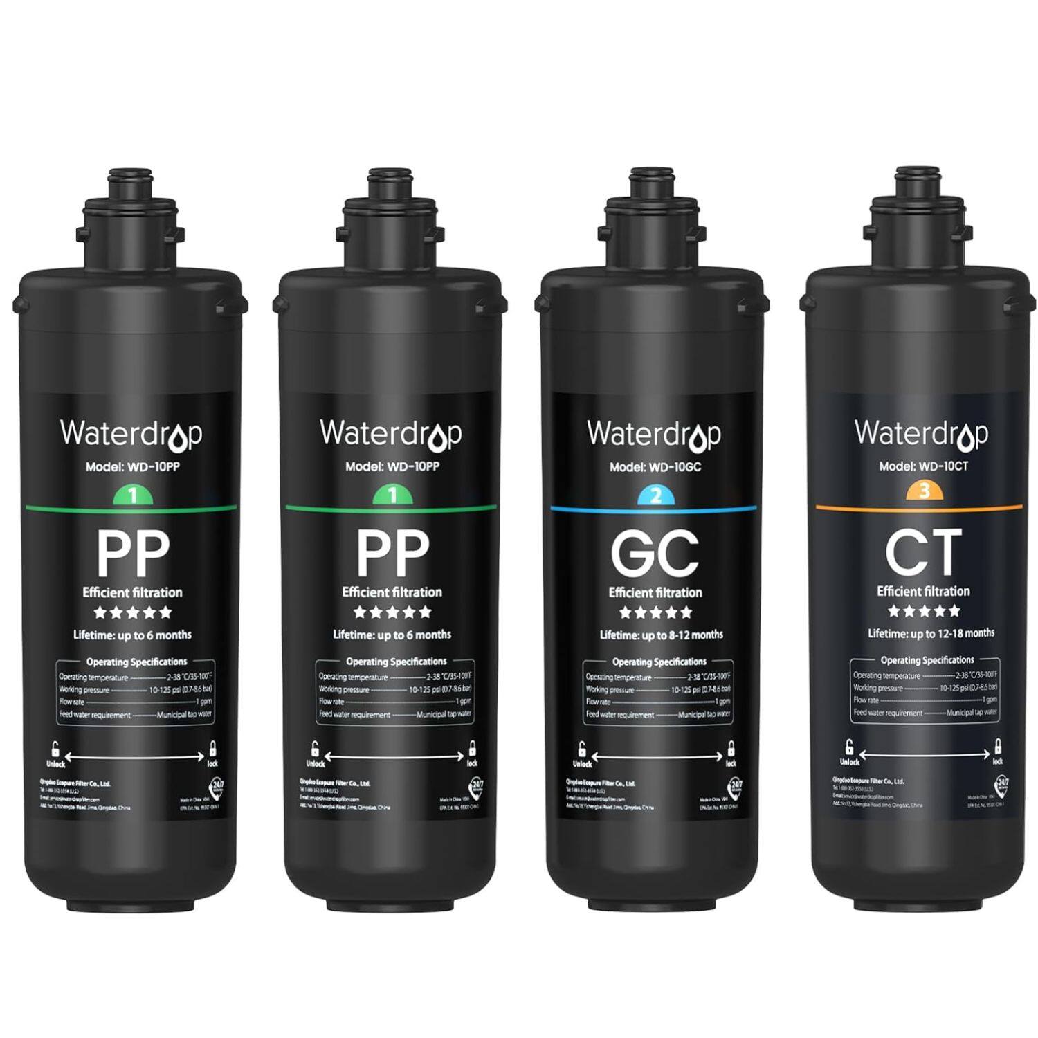 Waterdrop WD 2PPGCCT TSA 3 Stage Replacement Water Filter, 𝟏 𝐘𝐞𝐚𝐫 𝐂𝐨𝐦𝐩𝐨 ...